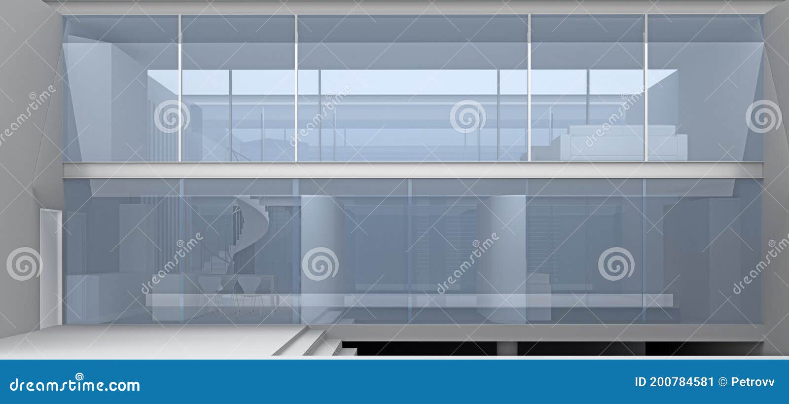 Closeup Large Transparent Windows On A Two-story House Royalty-Free ...