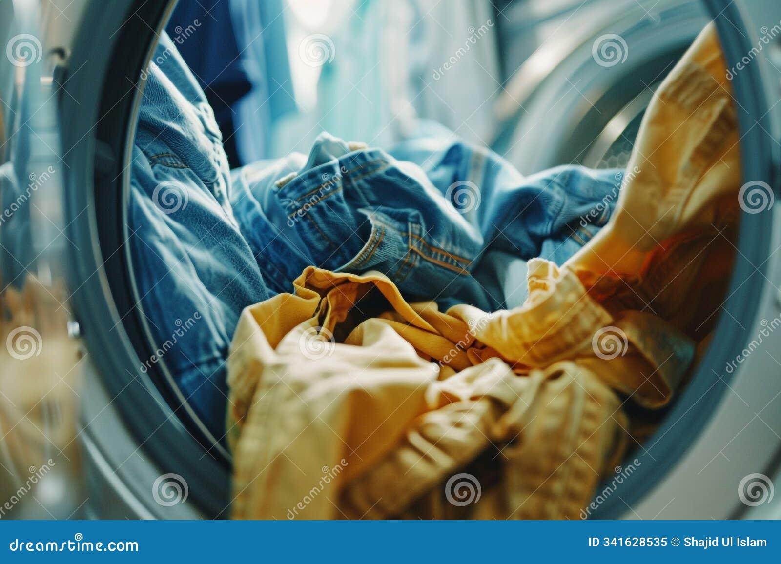 Closeup of the Laundry Process Clothes Being Transferred from Washer To ...