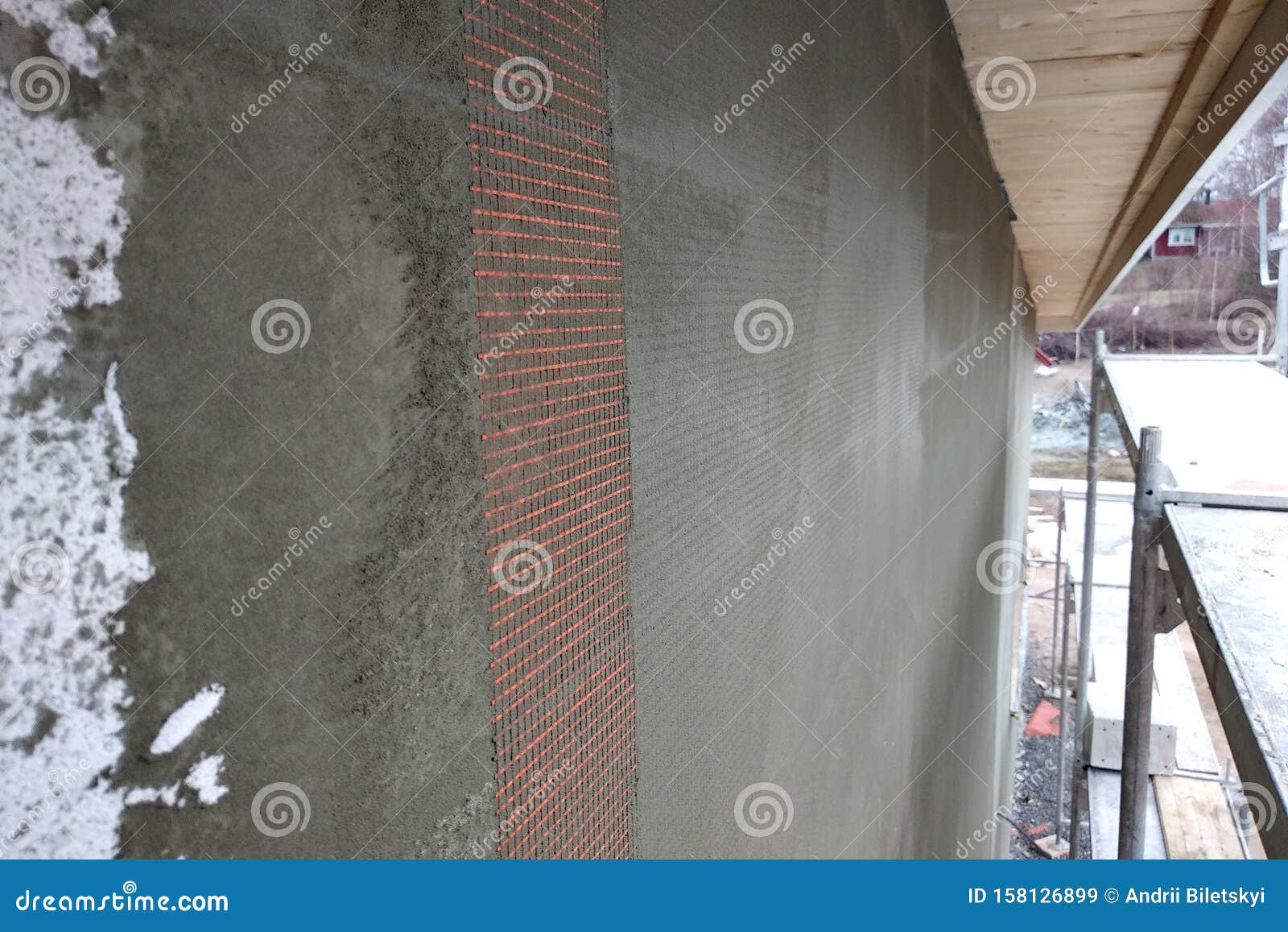 Closeup of Layers Over Styrofoam Insulation, Mesh, Plaster, Cement ...