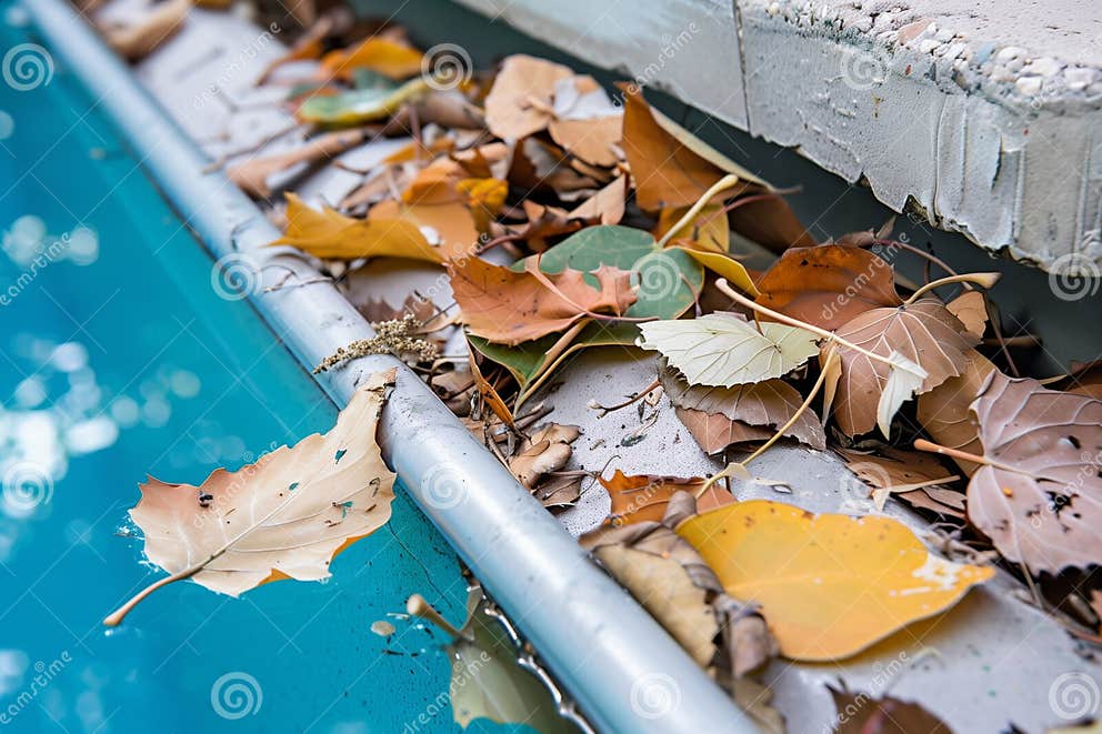 Closeup of Leaves and Debris in Pool Gutter Stock Image - Image of ...