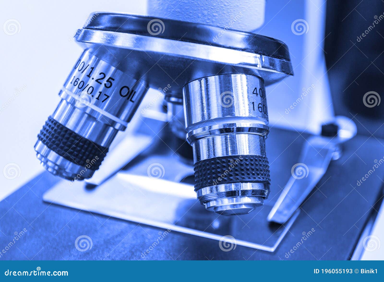 Closeup Lens of a Modern Microscope in a Research Lab. Selective Focus ...
