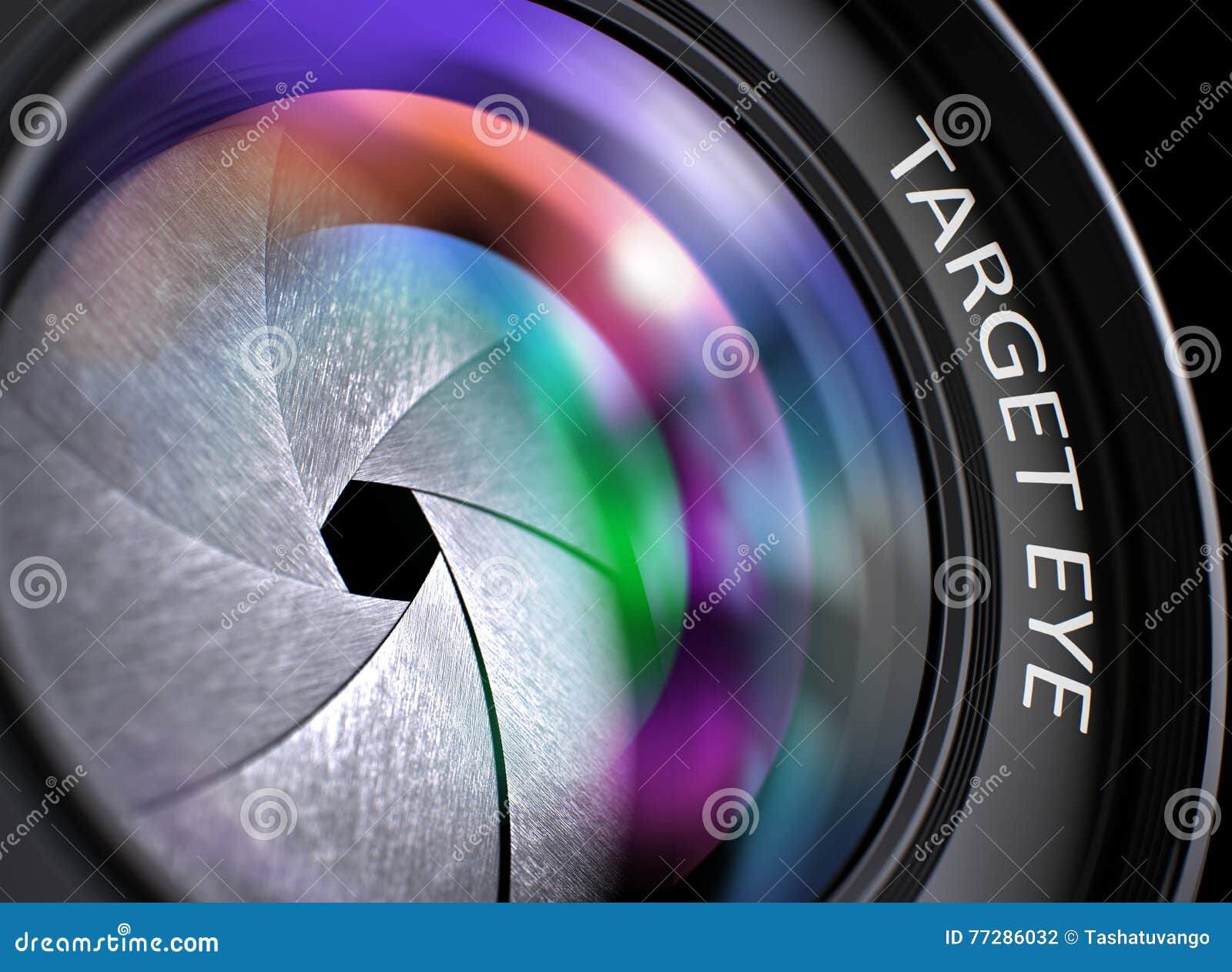 Closeup Lens of Reflex Camera with Target Eye. 3D. Stock Illustration ...