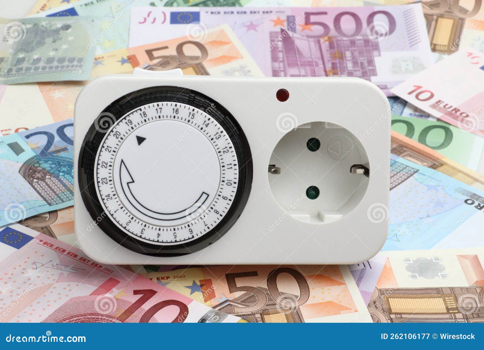 Closeup of a Light Timer on a Spread of Euro Banknotes - Computing ...