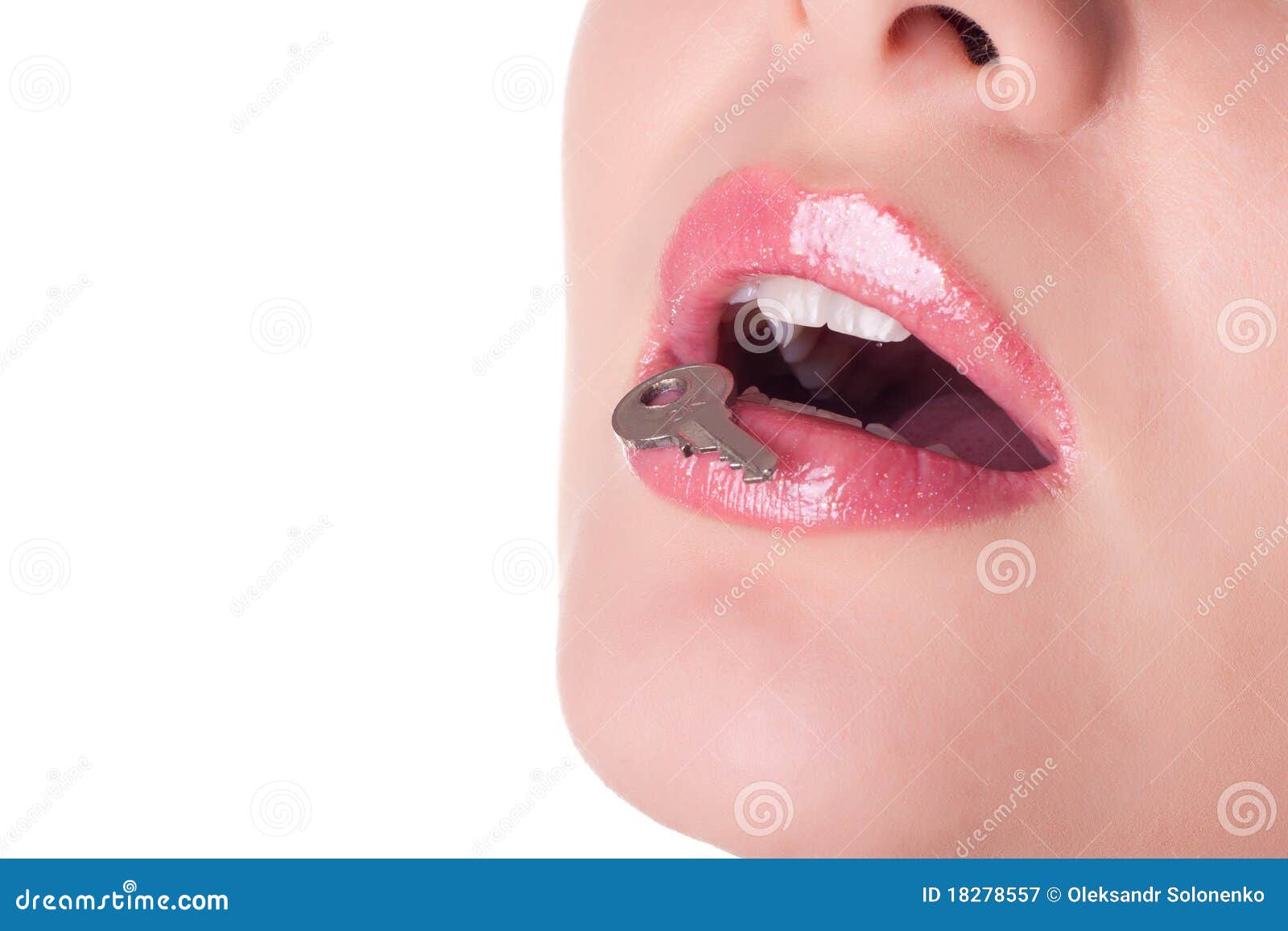 Closeup lips with key stock image. Image of padlock, makeup - 18278557