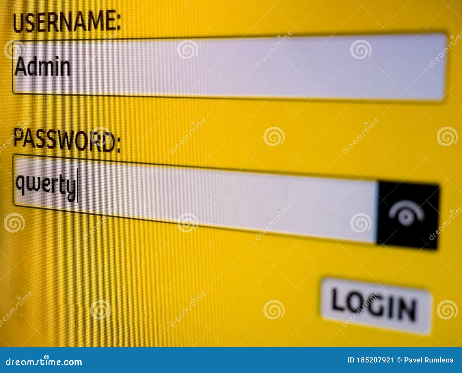 Closeup of Login and Password Screen on LED Pc Display. Login in Text ...