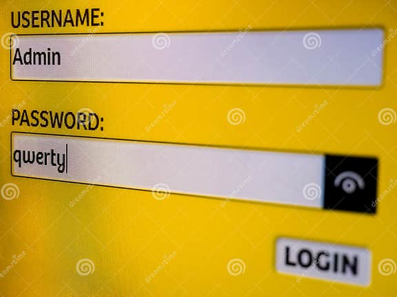 Closeup of Login and Password Screen on LED Pc Display. Login in Text ...