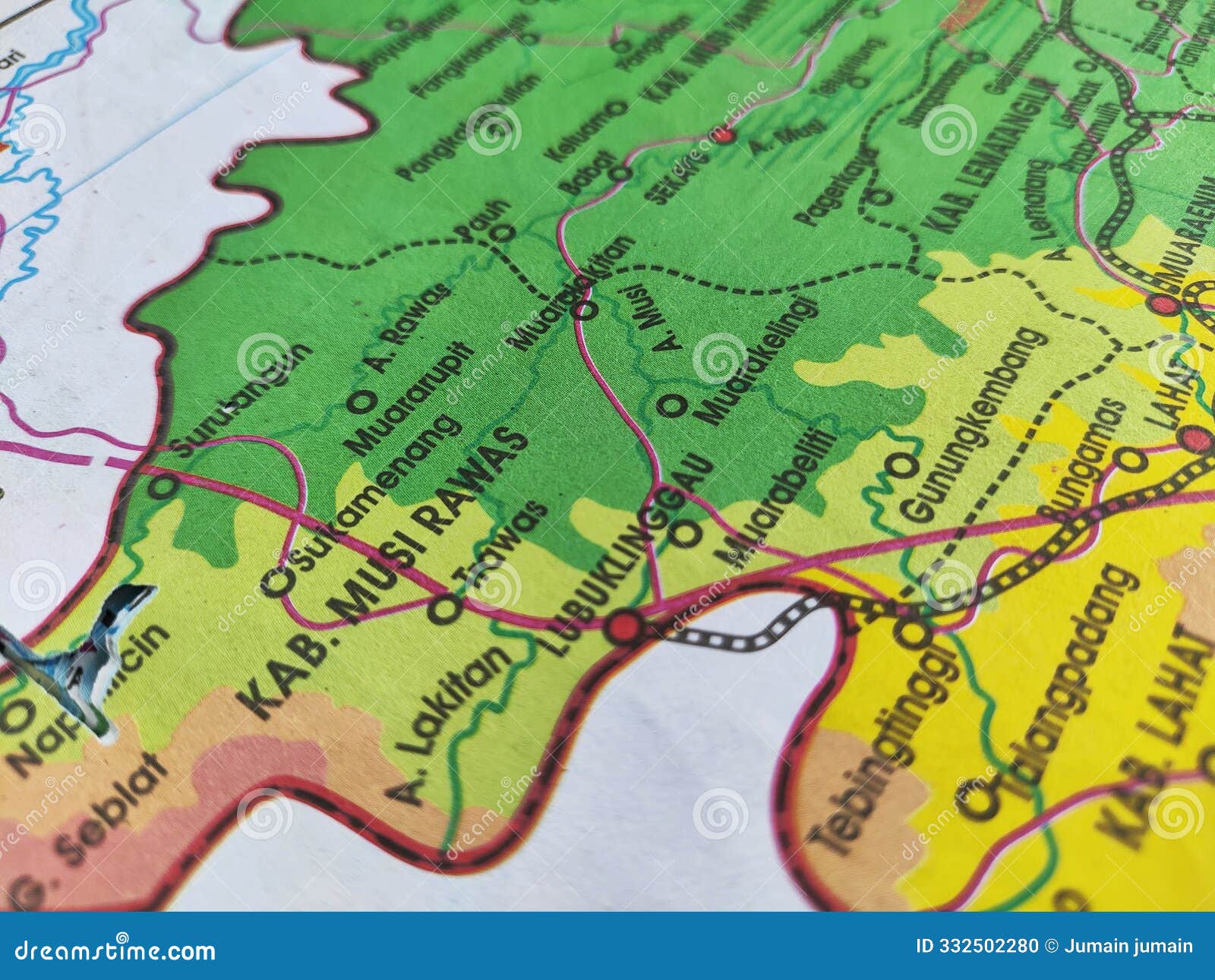 Lubuk Linggau Map and Major Cities Around it on Physical Map Stock ...