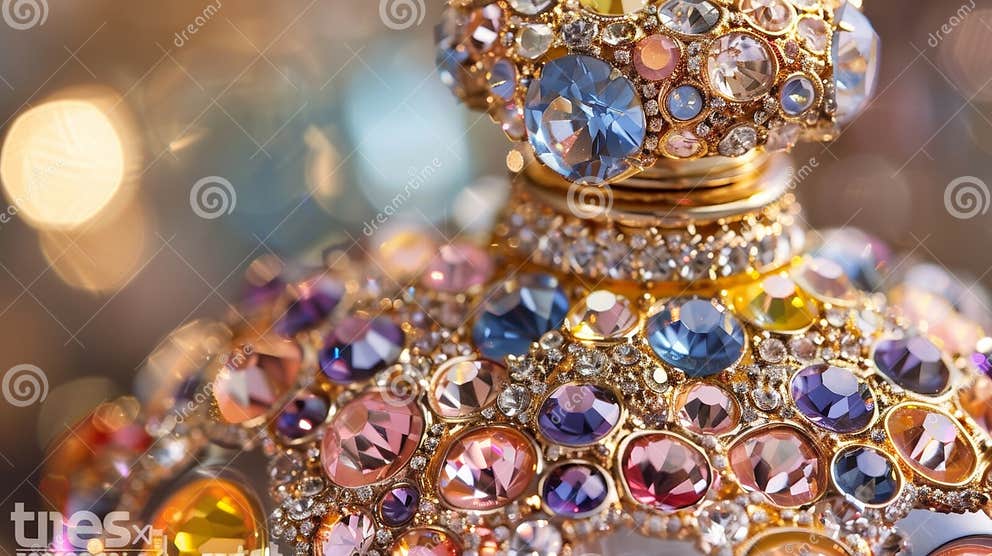 A Closeup of a Luxurious Perfume Bottle Adorned with a Dazzling Array ...