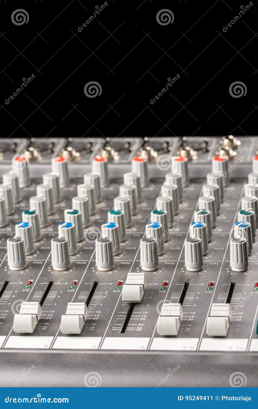 Closeup Macro Audio Mixing Console Knobs and Sliders. Stock Image ...