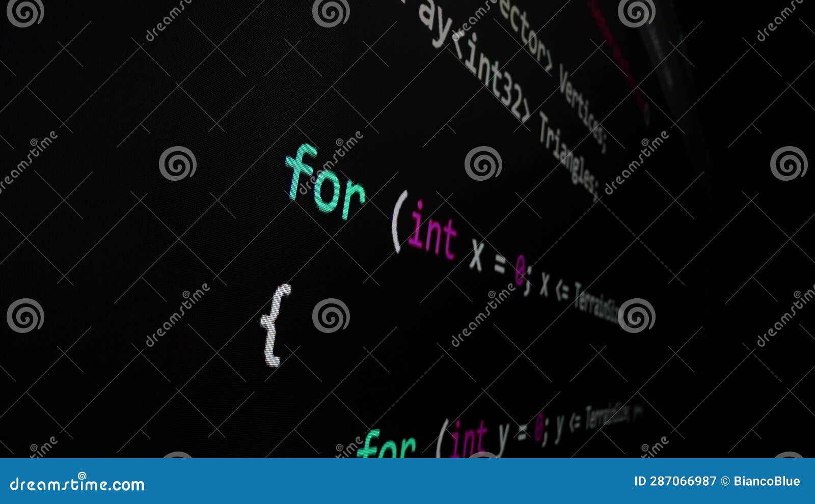 Closeup Macro Shot Movement Of Coding Script Moving Across Led Screen
