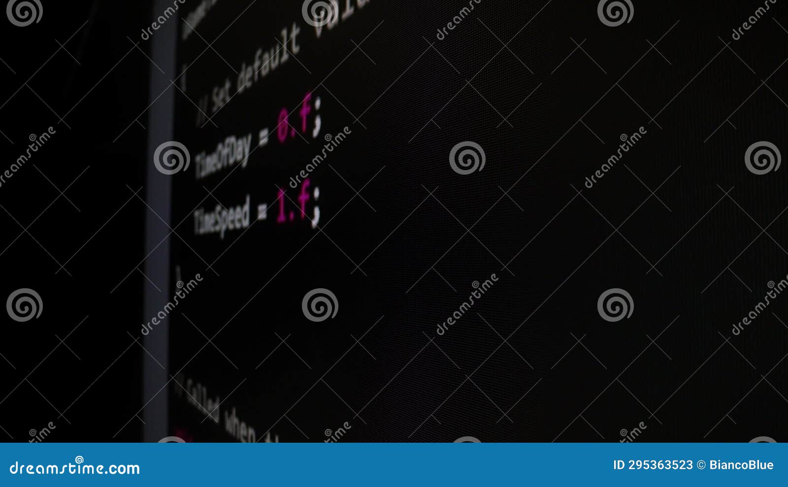 Closeup Macro Shot Movement Of Coding Script Moving Across Led Screen