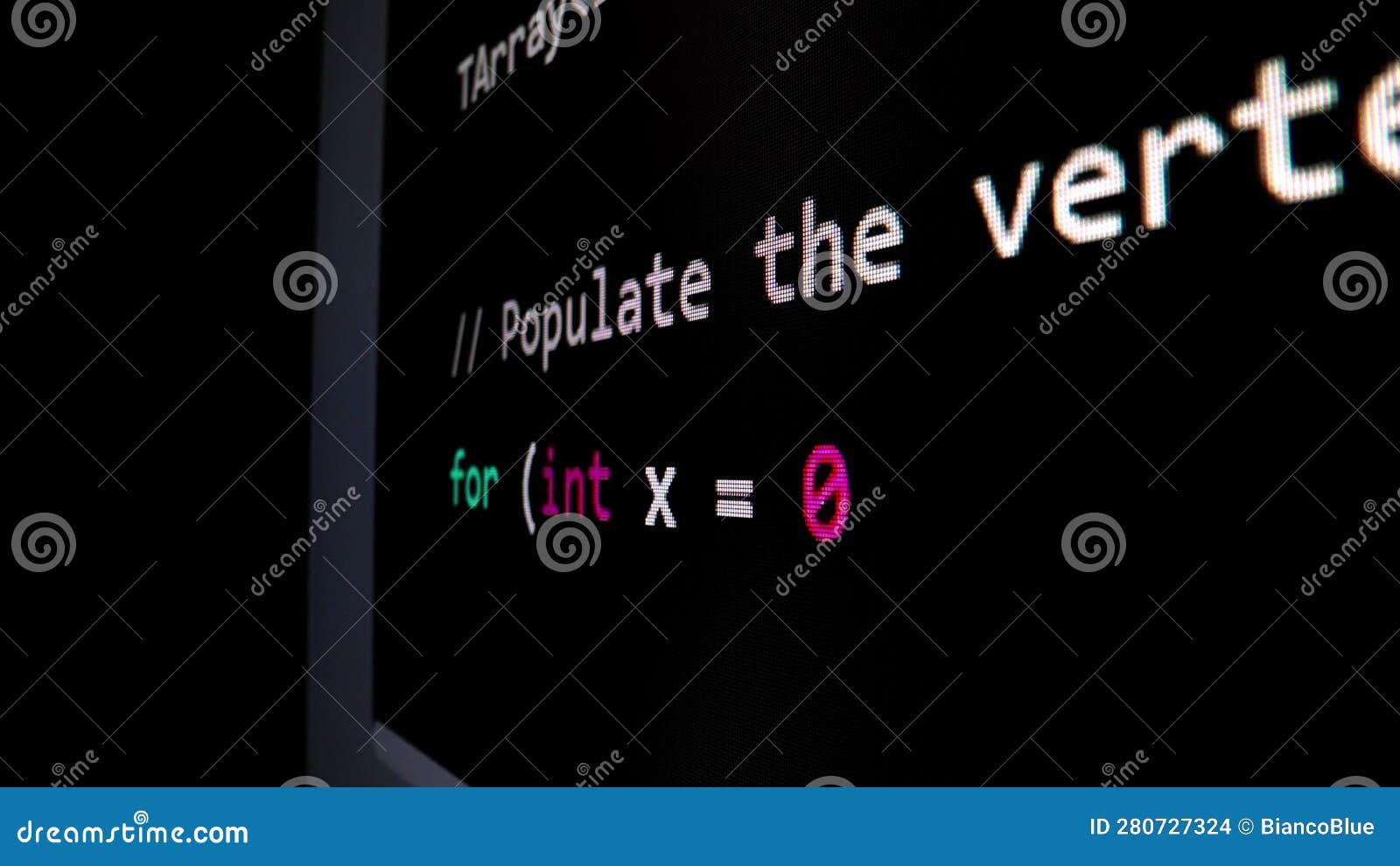 Closeup Macro Shot Movement of Coding Script Moving Across LED Screen ...