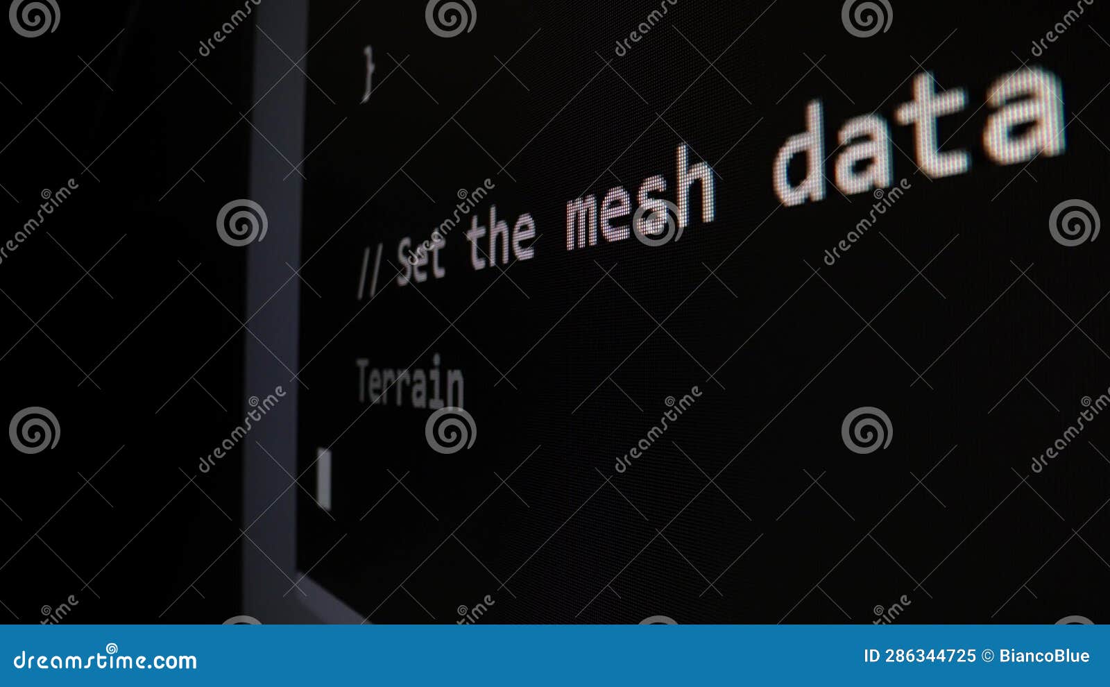 Closeup Macro Shot Movement of Coding Script Moving Across LED Screen ...