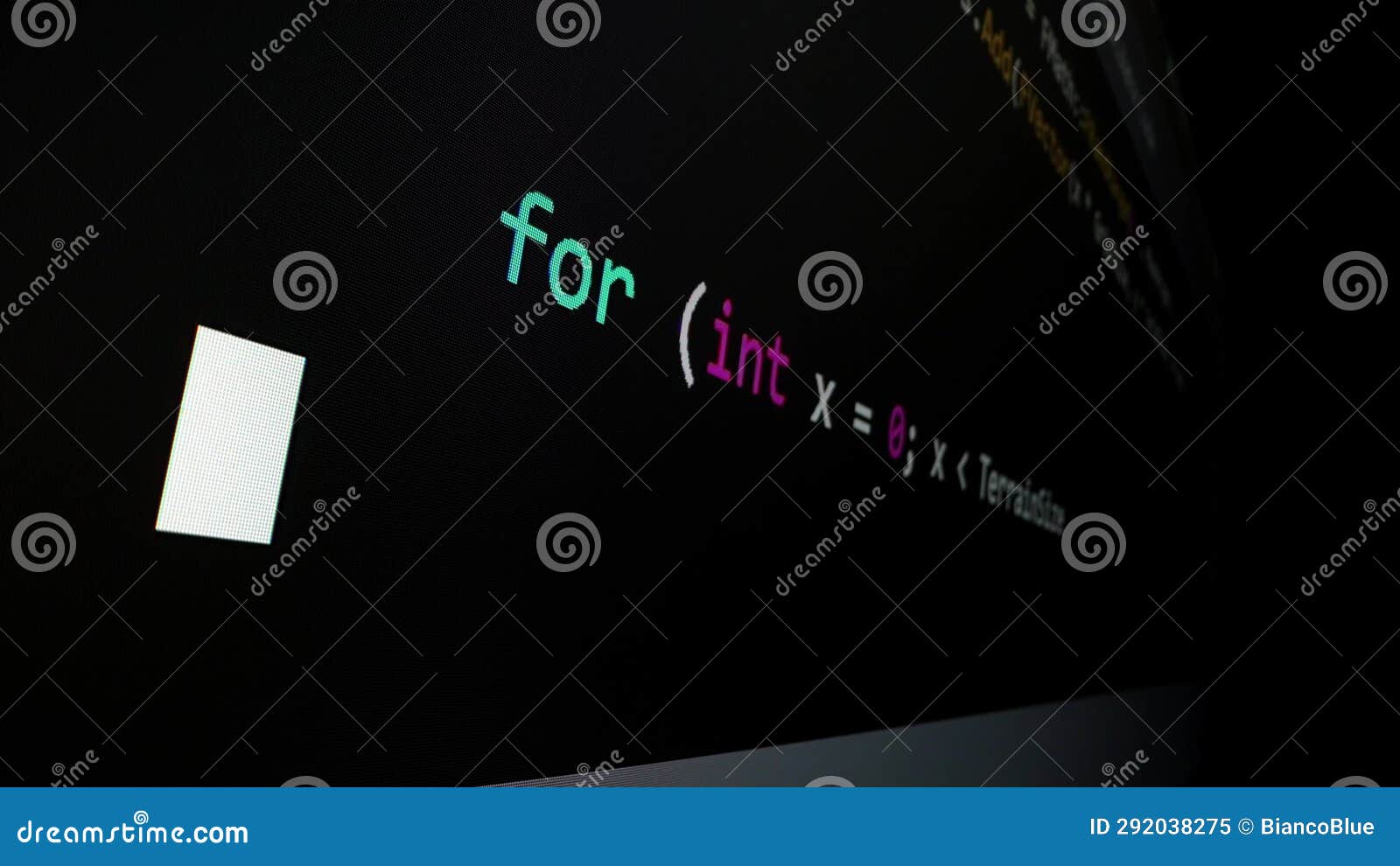 Closeup Macro Shot Movement of Coding Script Moving Across LED Screen ...