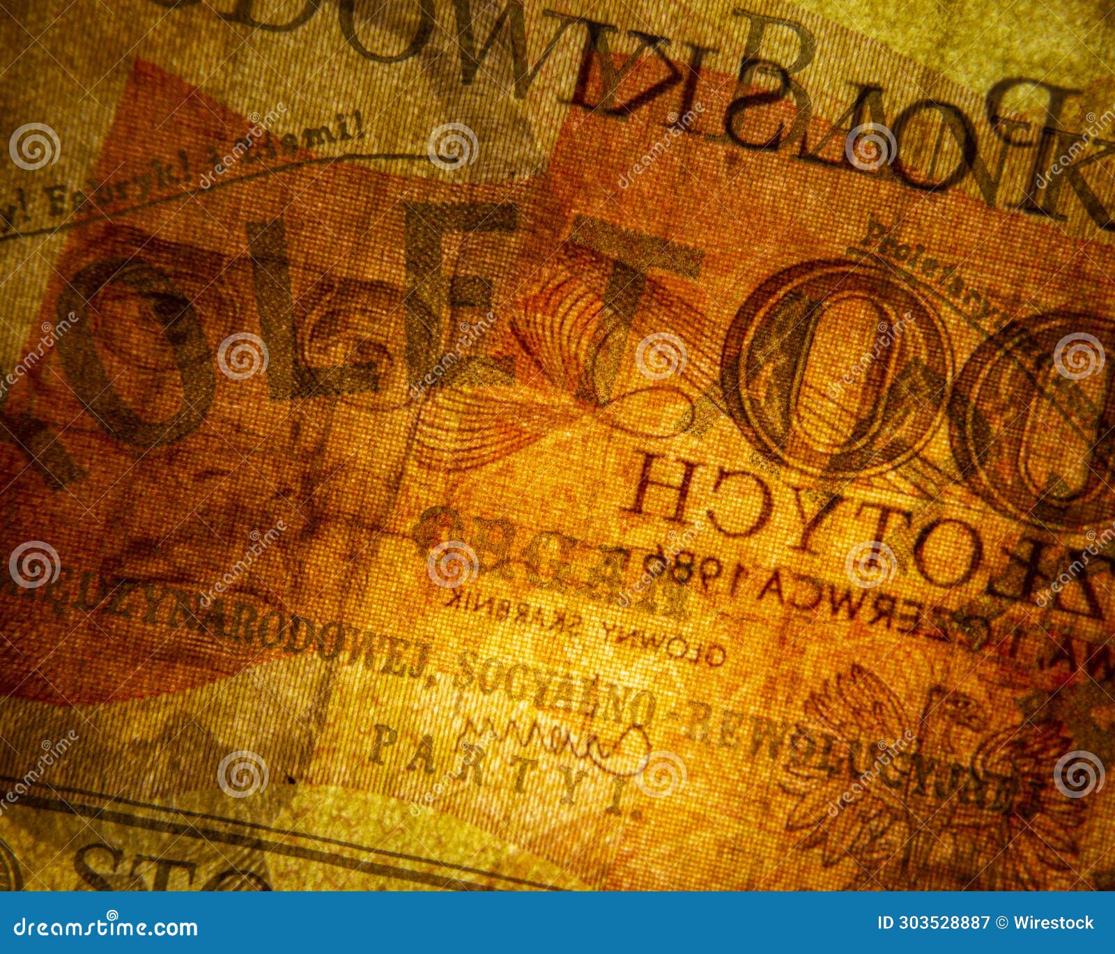 Closeup Macro Shot of a Paper Currency Bill, with Various Elements of ...