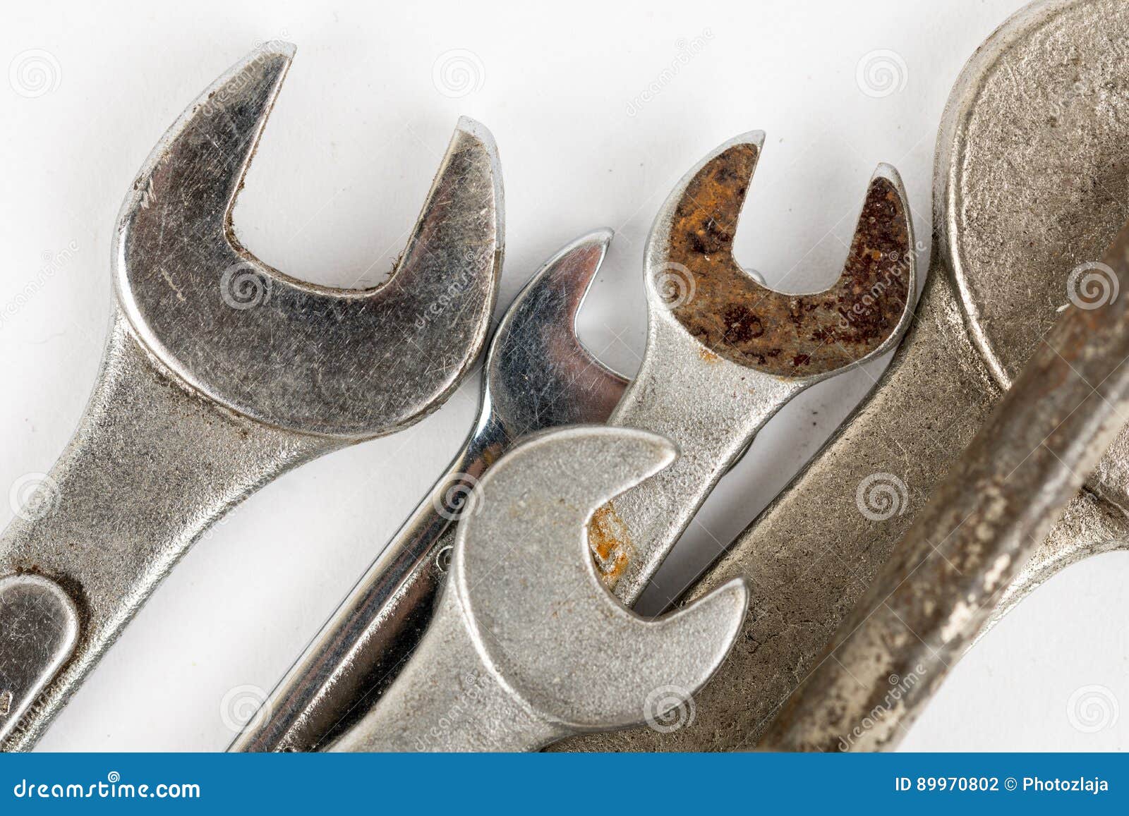 Closeup Macro Used Old Tools Wrench Over White Background Stock Photo ...