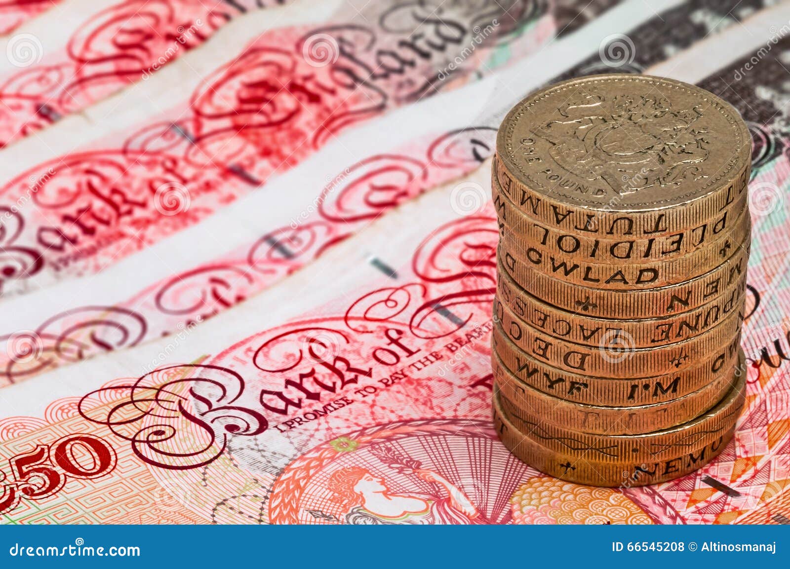Closeup Macro View at UK Currency Fifty Pound Banknotes and Stack of ...