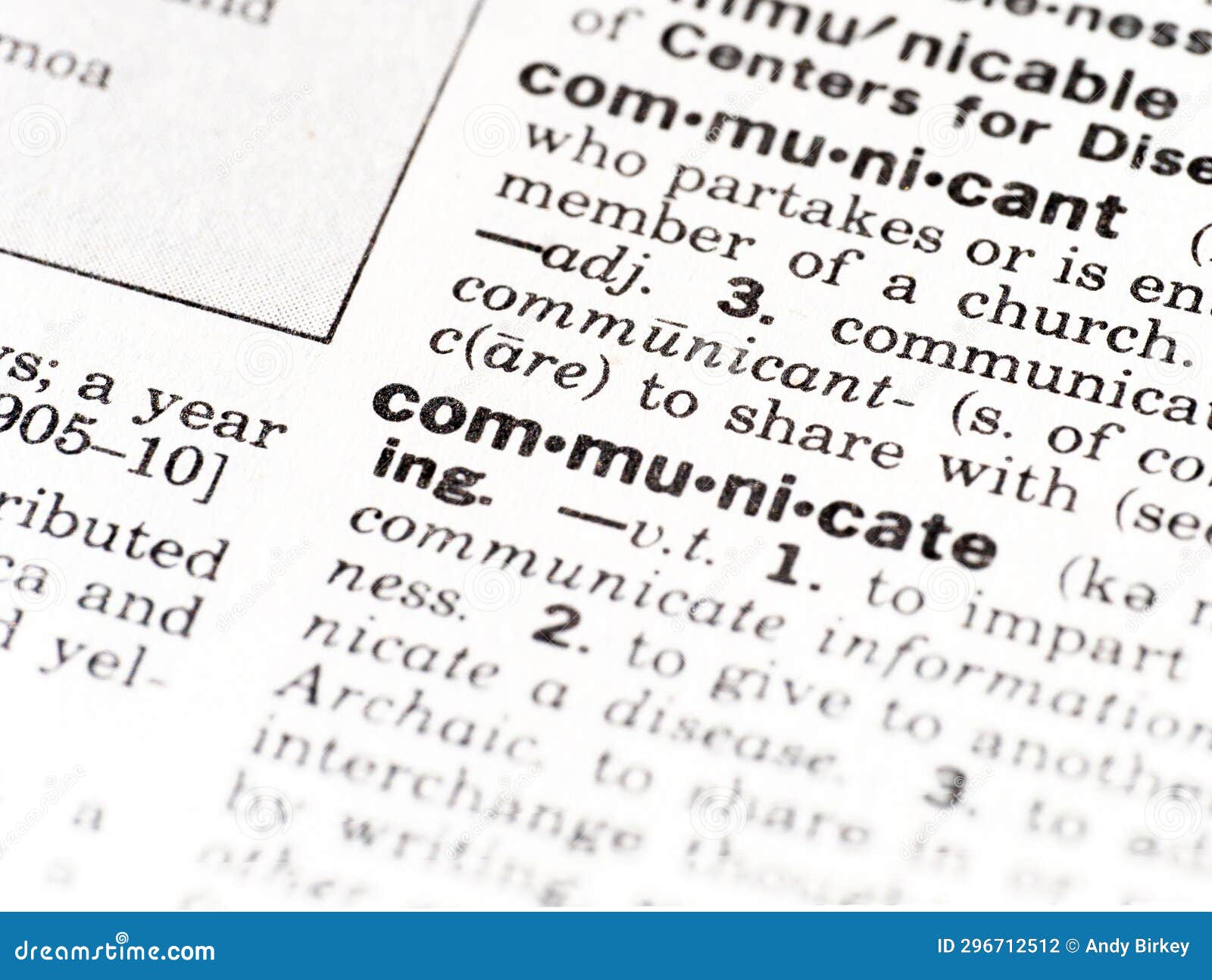 Closeup of the Dictionary Definition of the Word Communicate Stock ...