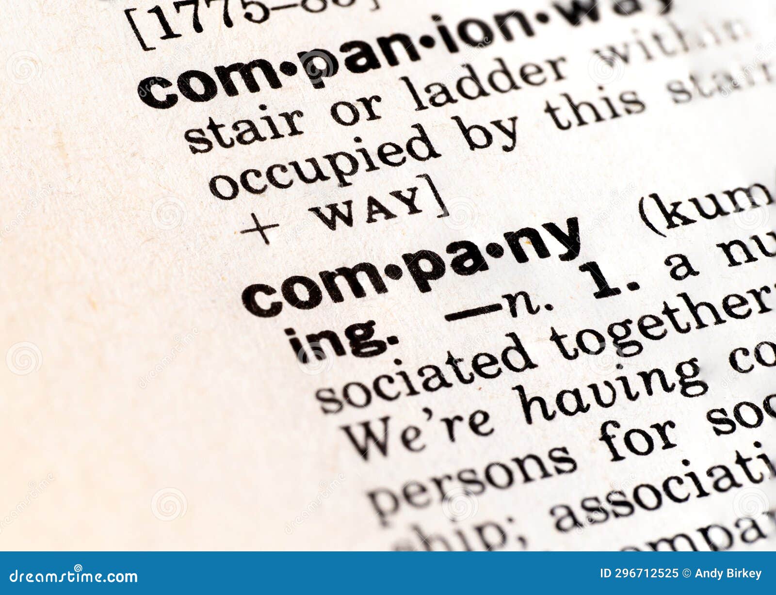 Closeup of the Dictionary Definition of the Word Company Stock Image ...