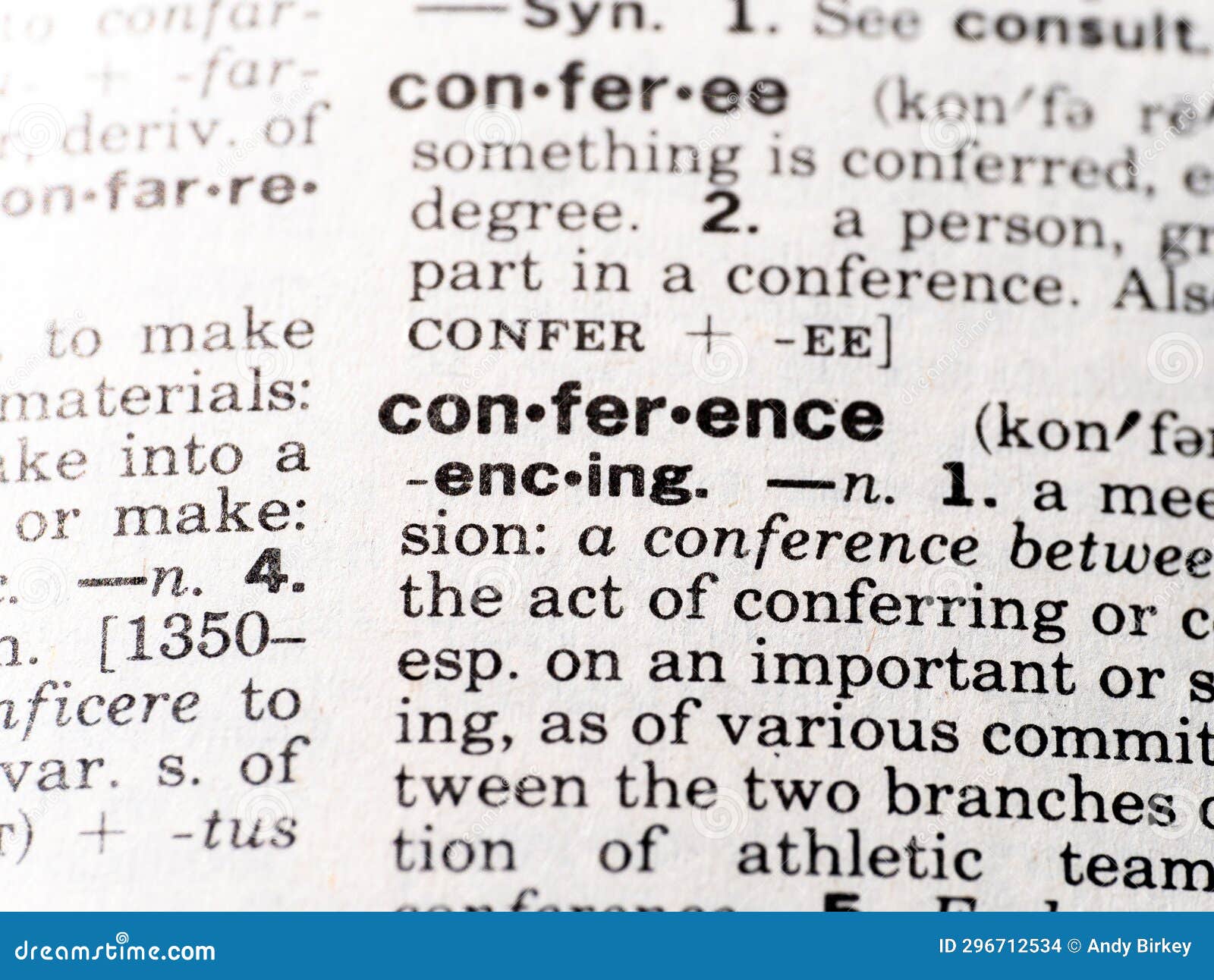 Closeup of the Dictionary Definition of the Word Conference Stock Photo ...