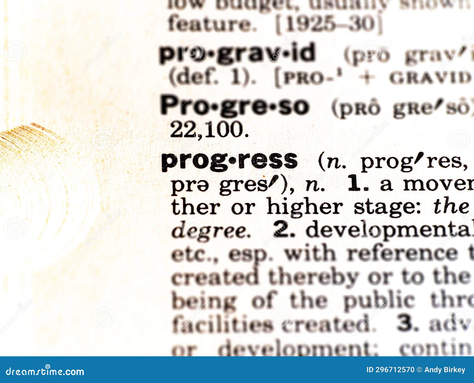 Closeup of the Dictionary Definition of the Word Progress Stock Photo ...