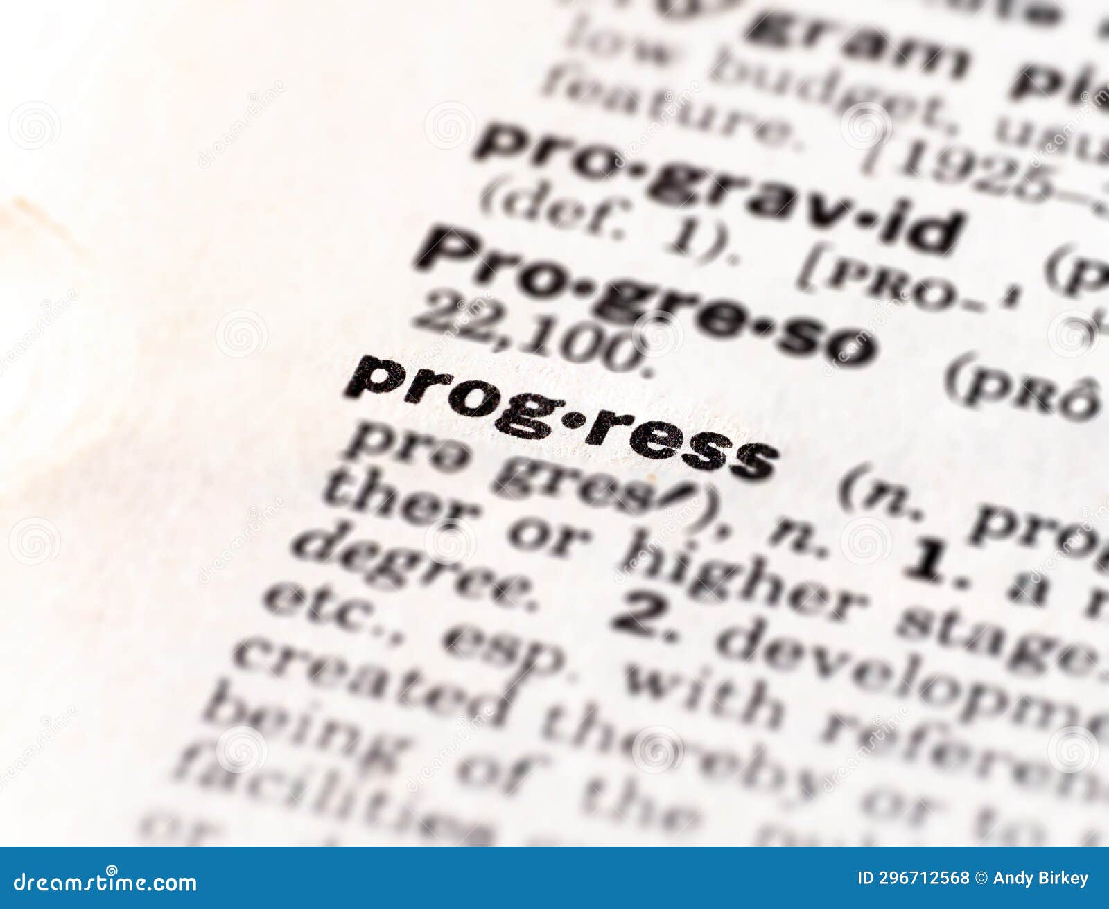 Closeup of the Dictionary Definition of the Word Progress Stock Photo ...