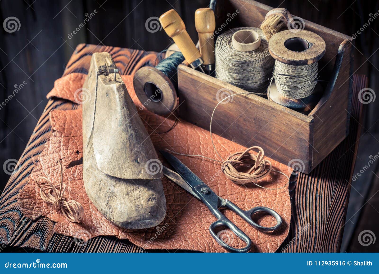 Closeup of Making Shoes of Leather and Threads Stock Photo - Image of ...
