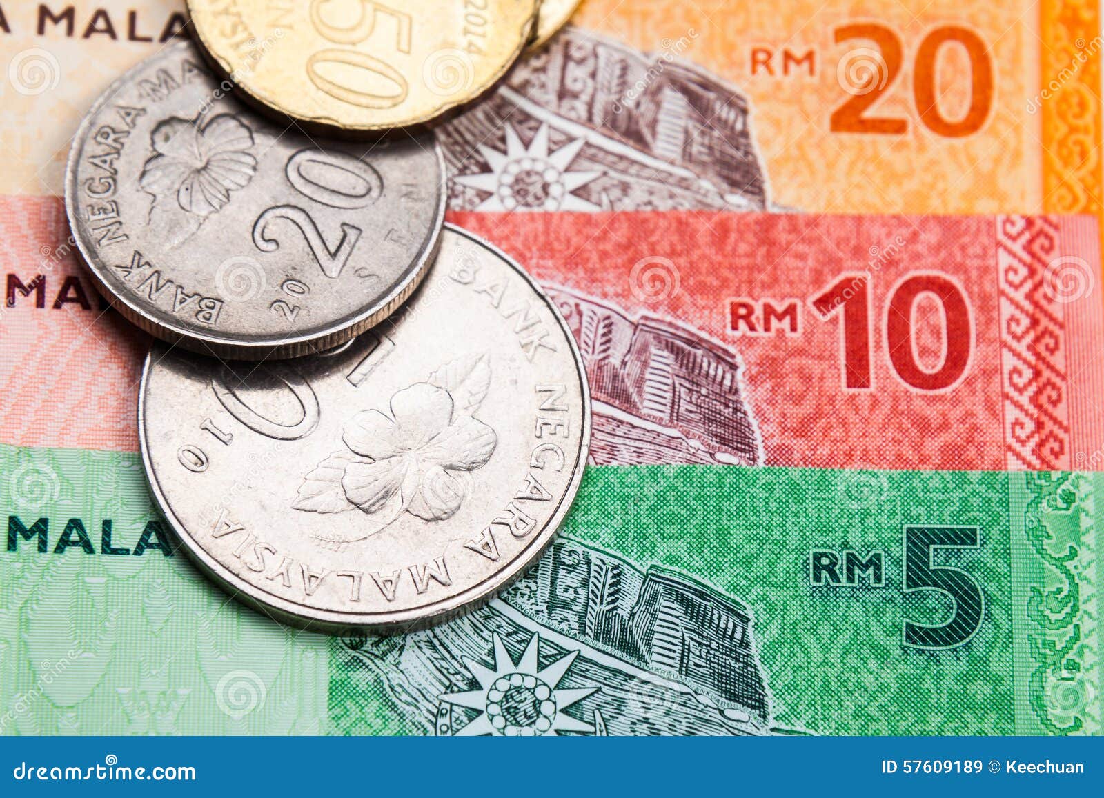 Closeup of Malaysia Ringgit Currency Notes and Coins Stock Image ...