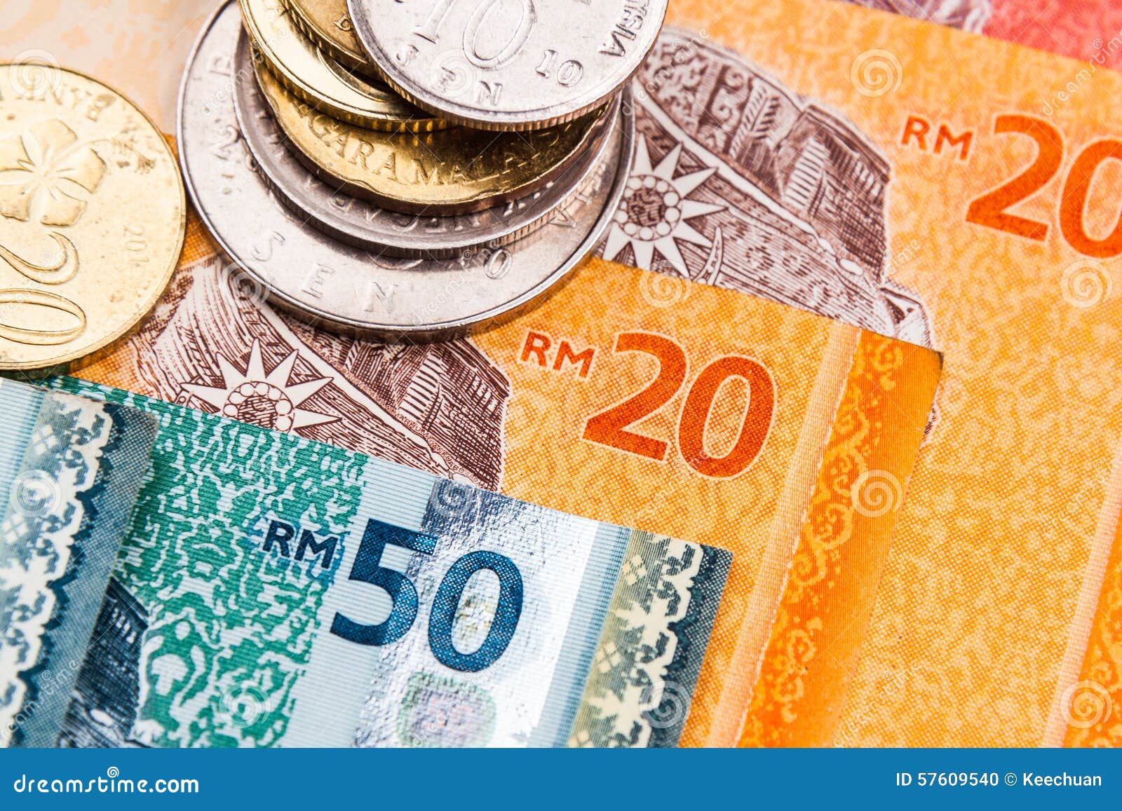 Closeup of Malaysia Ringgit Currency Notes and Coins Stock Photo ...