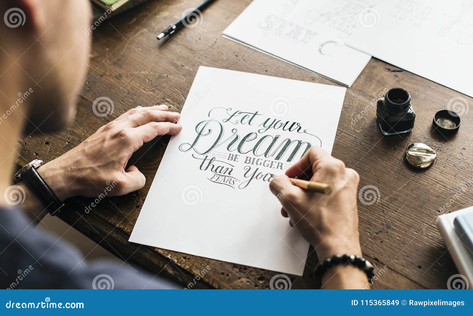 Closeup of Man Doing Calligraphic Artwork Stock Image - Image of ...
