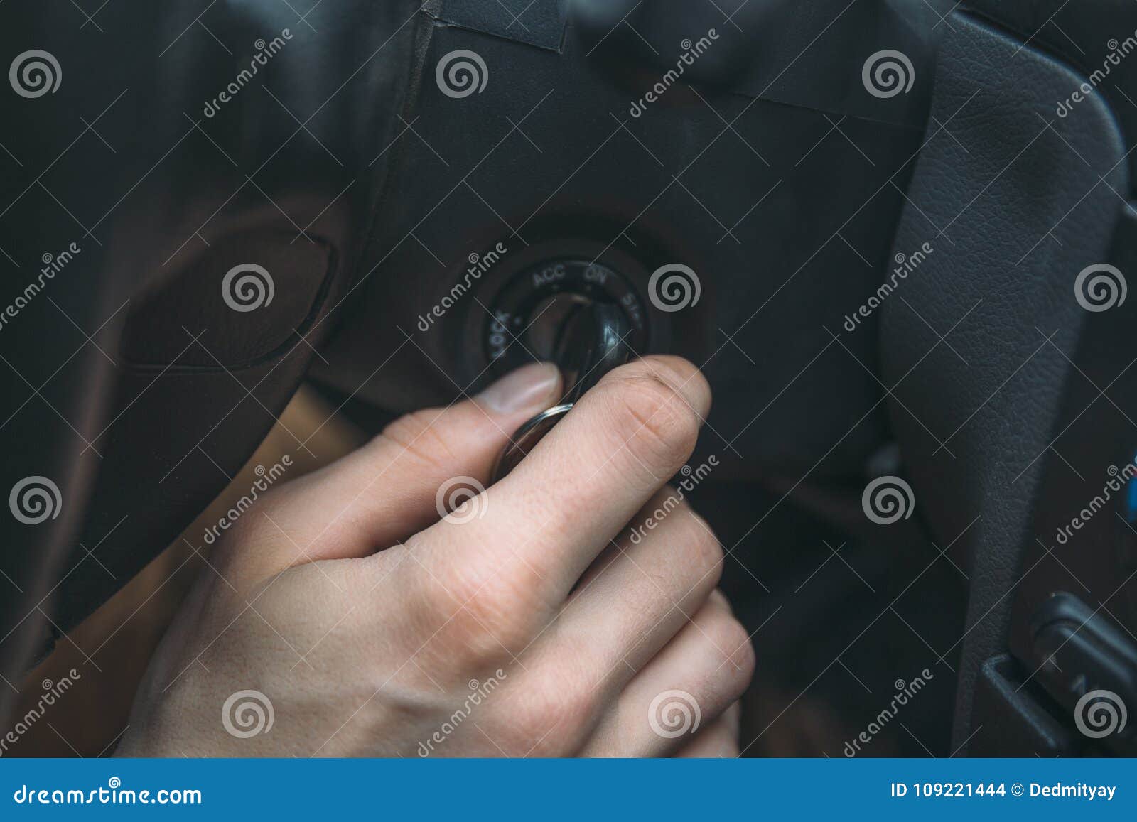 Closeup of Man Driver Hand Inserts Key in Ignition Lock Stock Photo ...