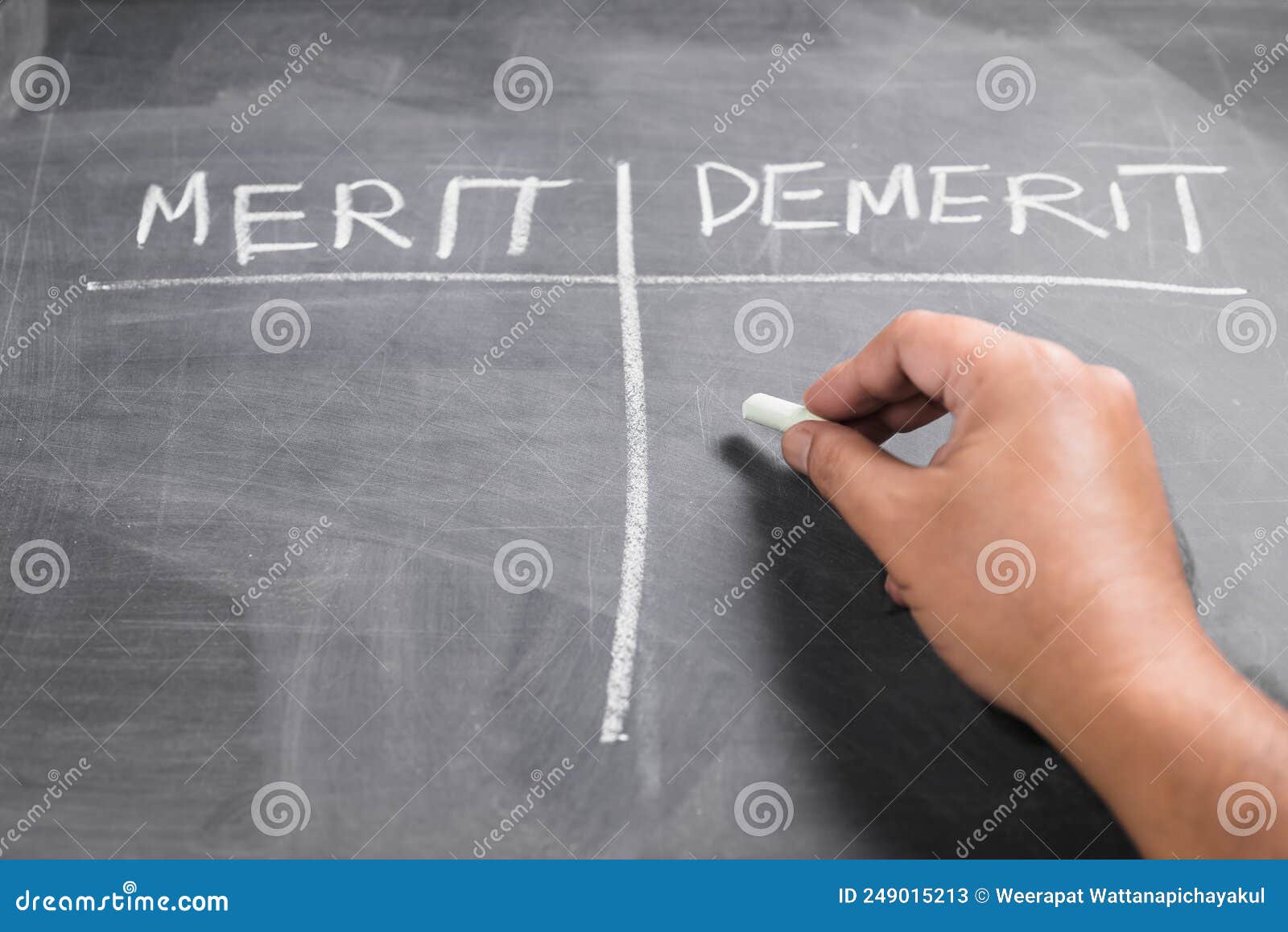 Lists Of A Merit And Demerit On Blackboard Stock Image Image Of Topic