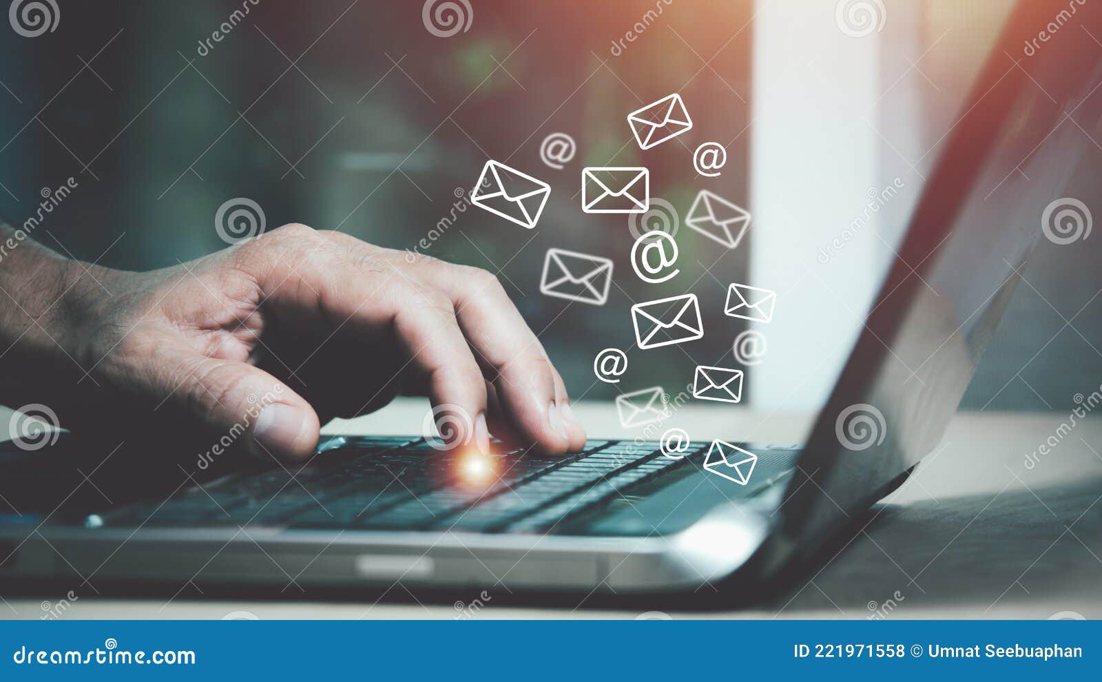 Closeup Man Hand Using Laptop Pc with Email Icon, Email Concept Stock ...
