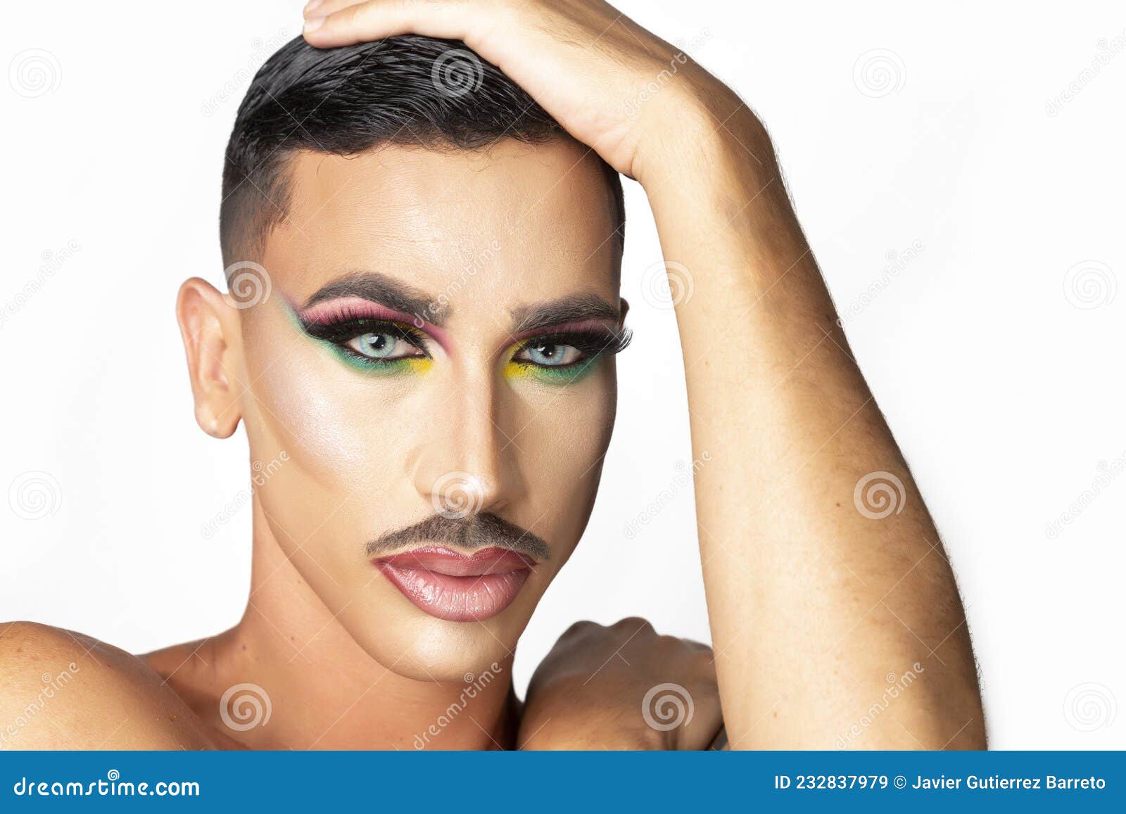 Man with Mustache and Glamorous Makeup Stock Image - Image of closeup ...