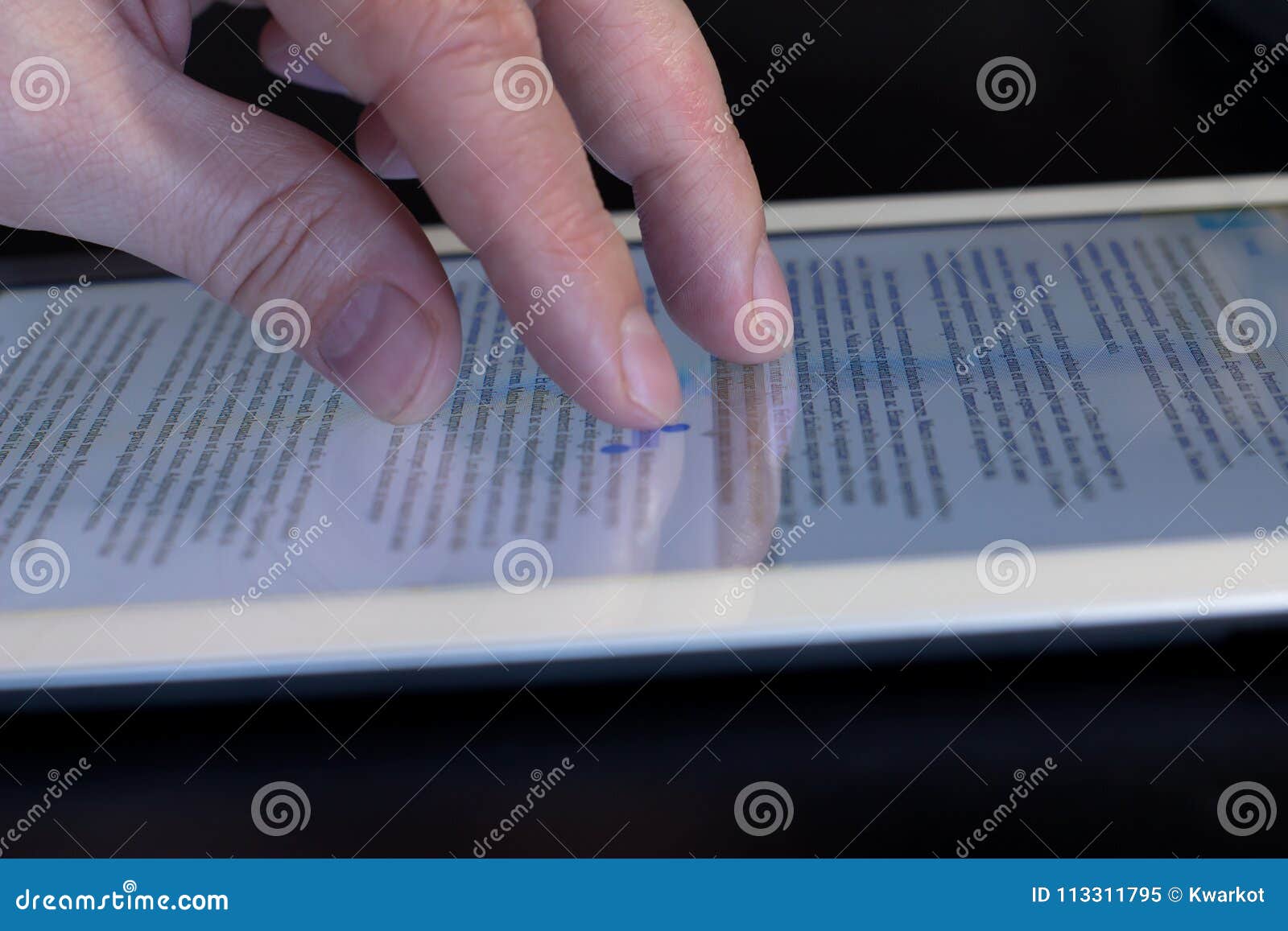 Closeup Gestures Finger Touching Tablet Stock Image - Image of reading ...