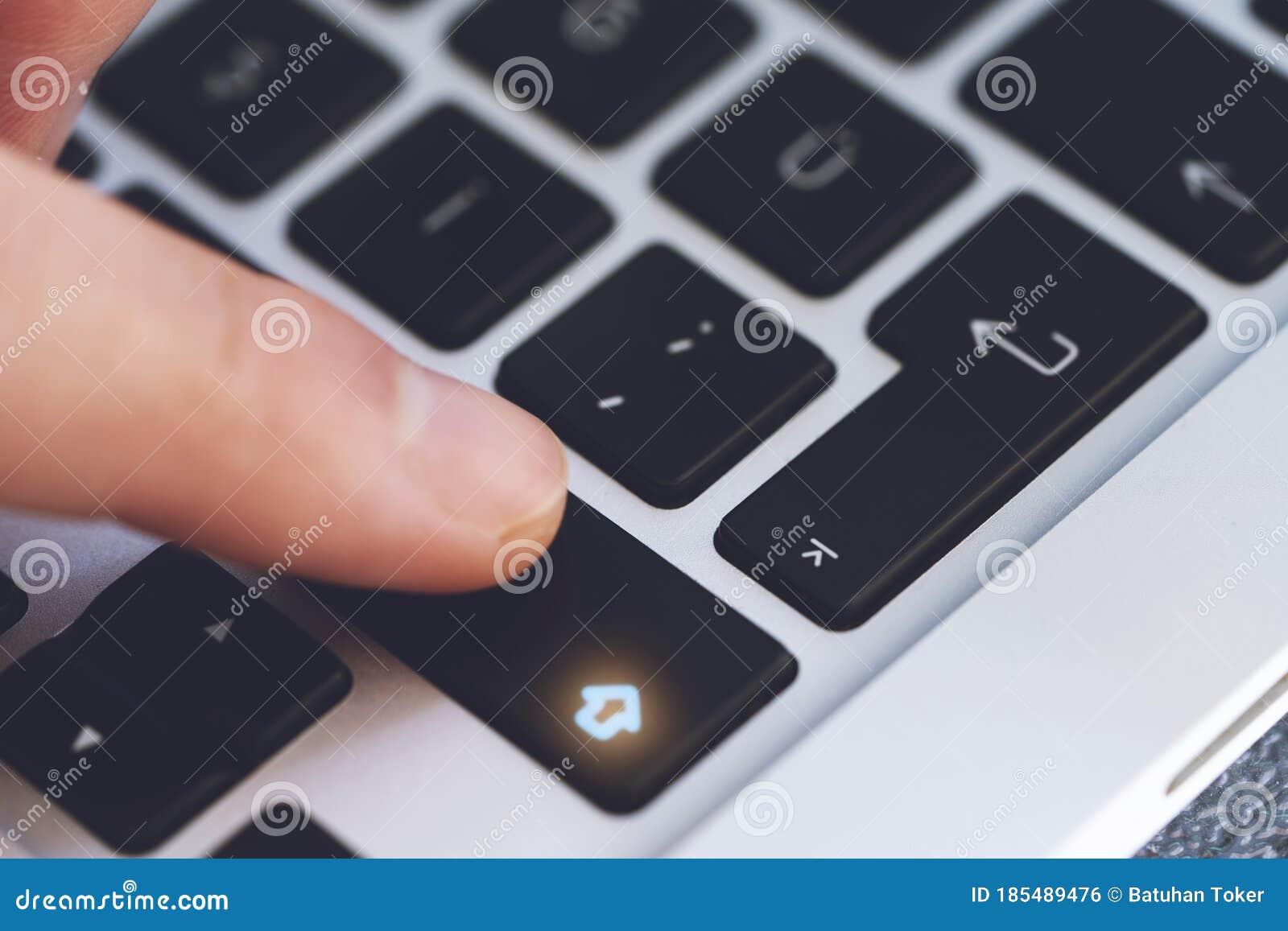 Closeup of Man`s Finger Touching the Letter Shift Key Stock Photo ...