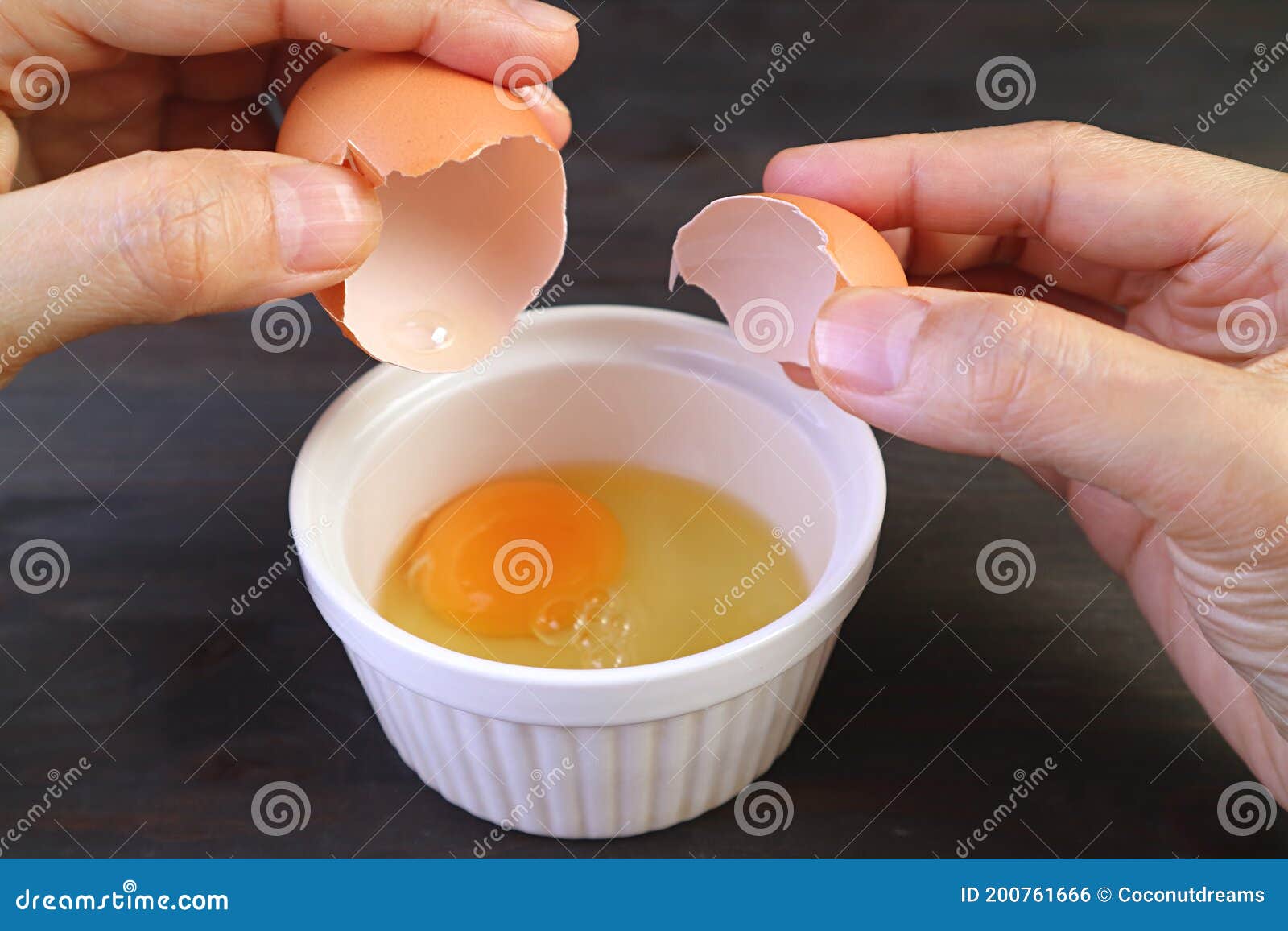 Closeup of Man`s Hand Cracking an Egg into a Bowl Stock Photo - Image ...