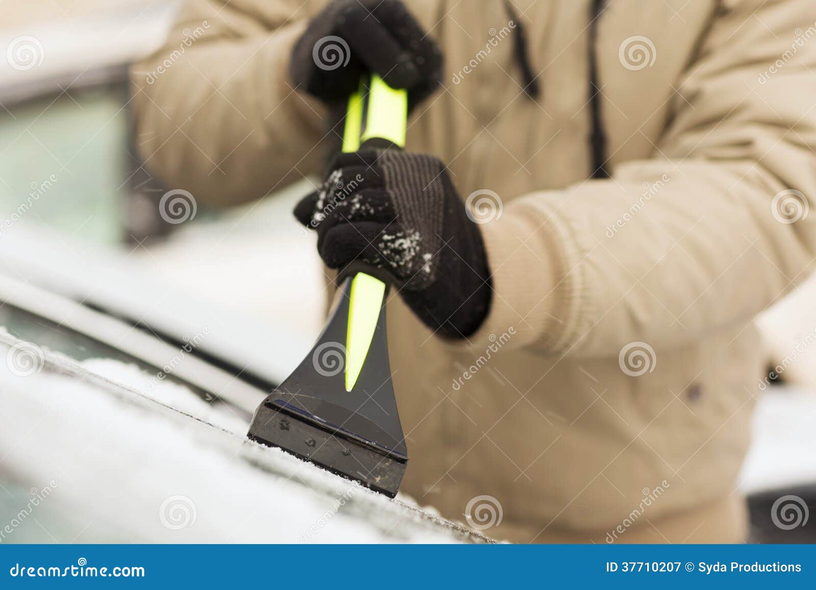 Closeup of Man Scraping Ice from Car Stock Image - Image of male ...
