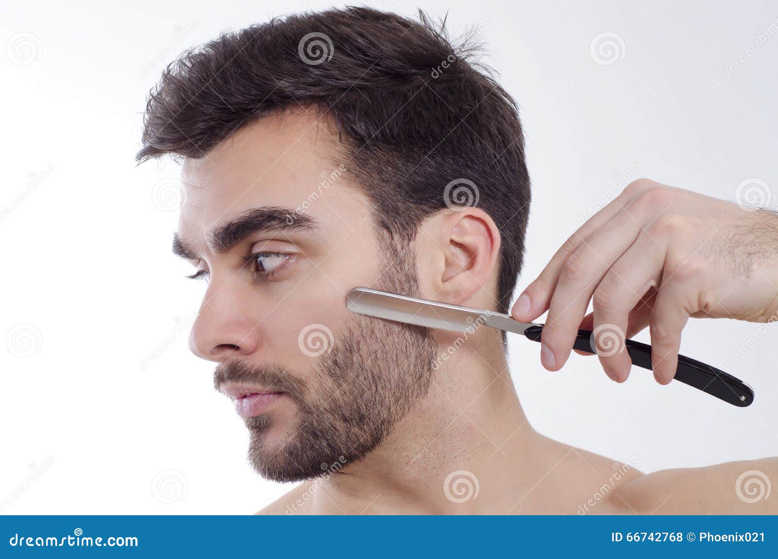 Closeup of Man Shaving with Sharp Razor Stock Photo - Image of concept ...