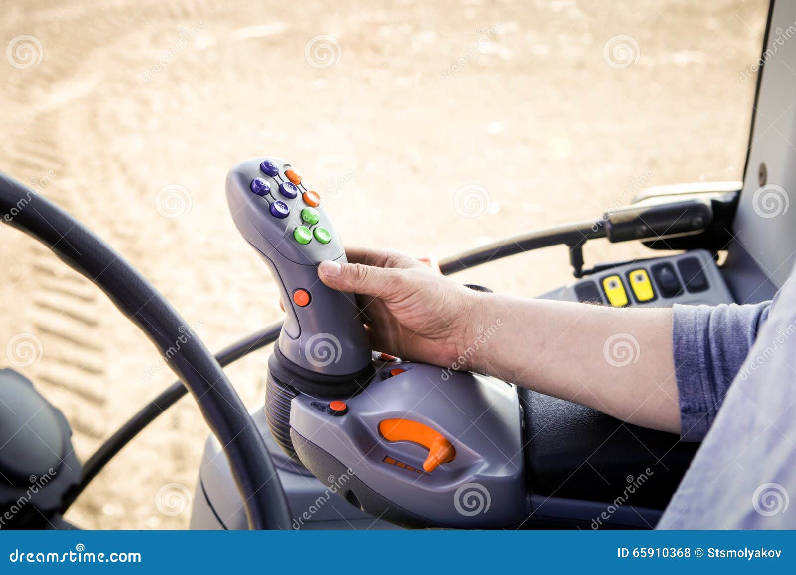 Closeup Man Touches Handle with Buttons on Instrument Panel Stock Photo ...