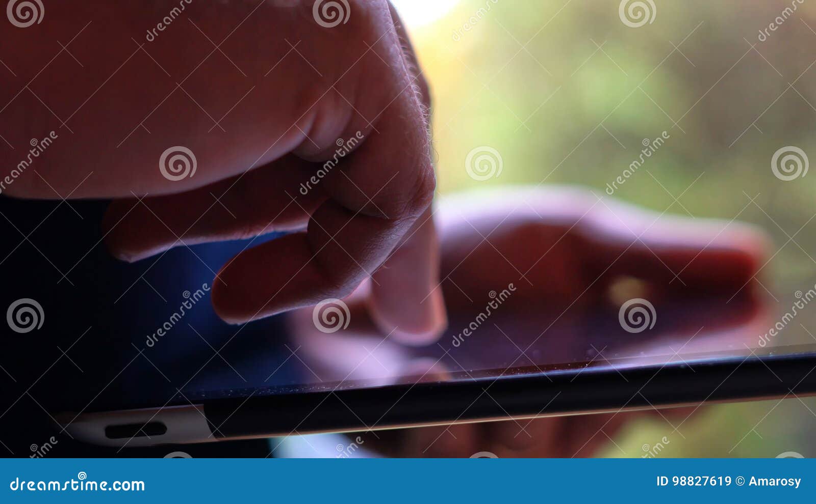 Closeup of Man Using Tablet Device Stock Image - Image of internet ...