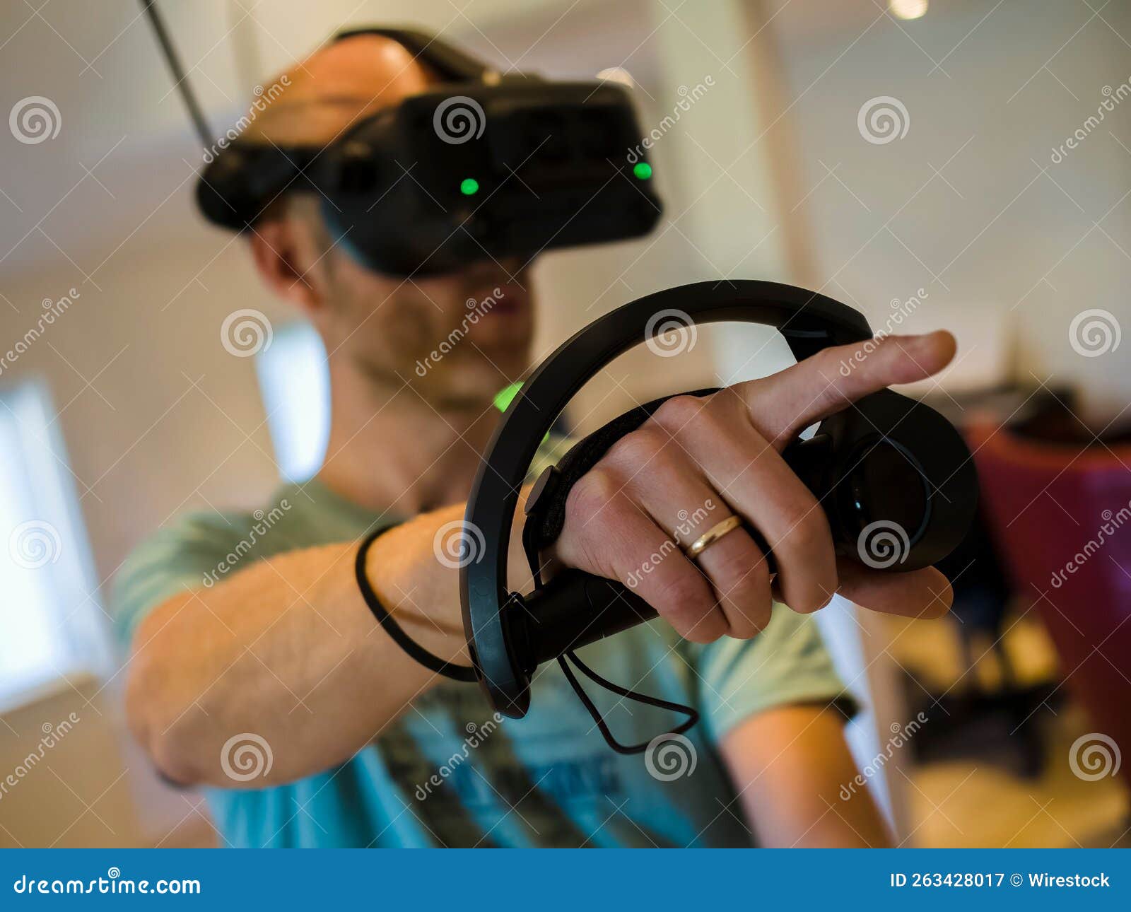 Closeup of the Man with a VR Headset Holding a Game Controller. Stock ...