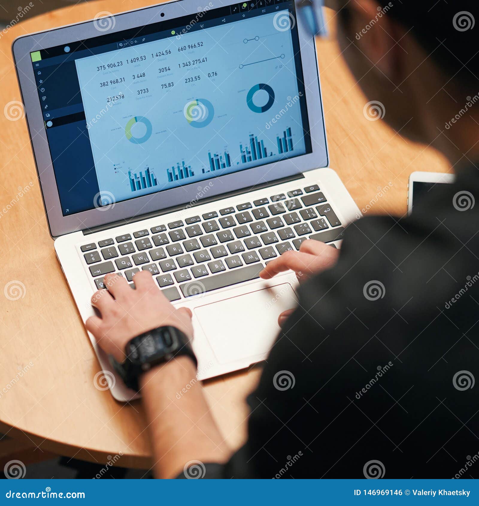 Closeup of Man Working on Laptop with Finances or Ceo, Graph, Business ...