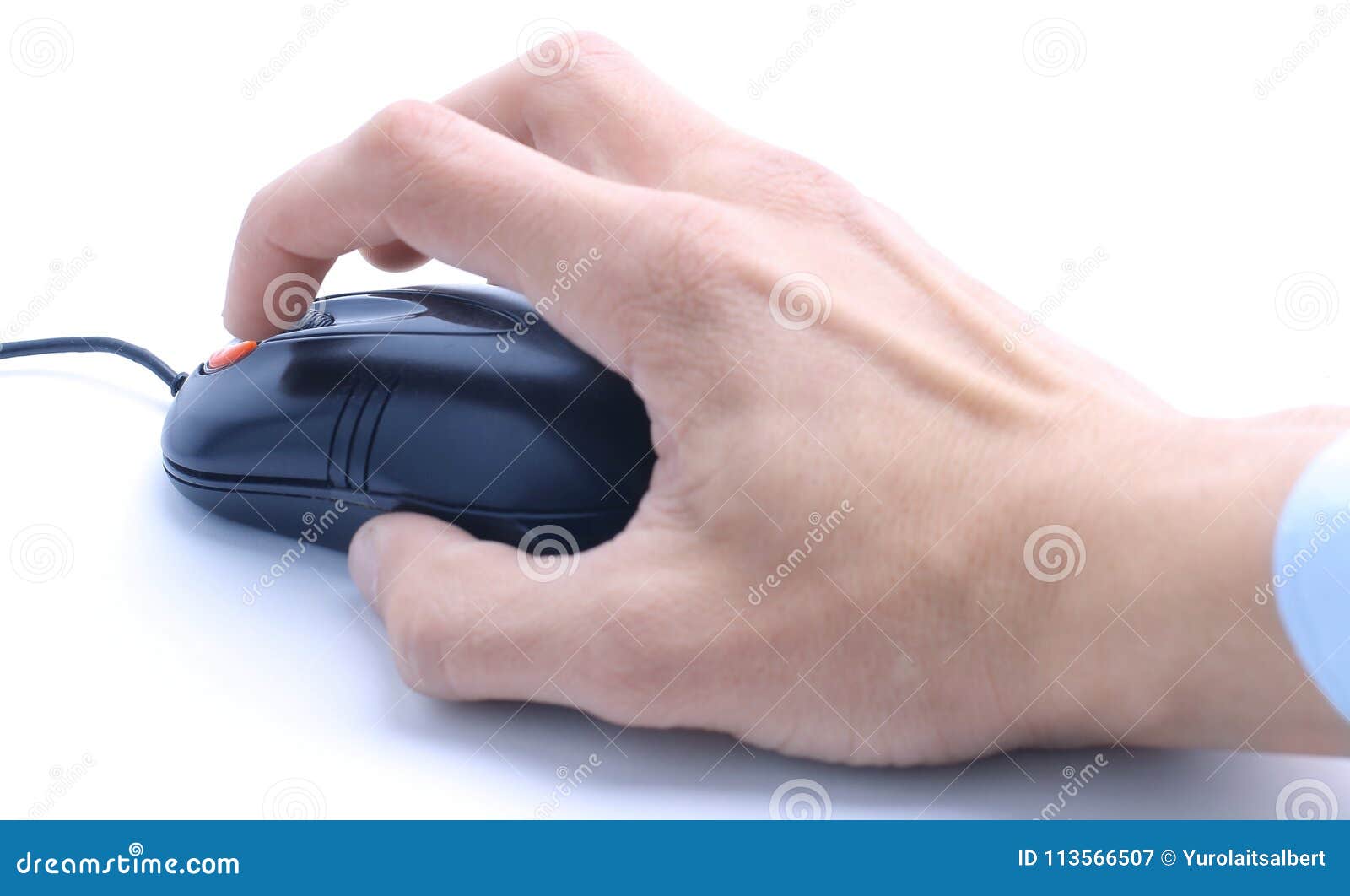 Closeup . Man Working with Outdated Computer Mouse Stock Image - Image ...