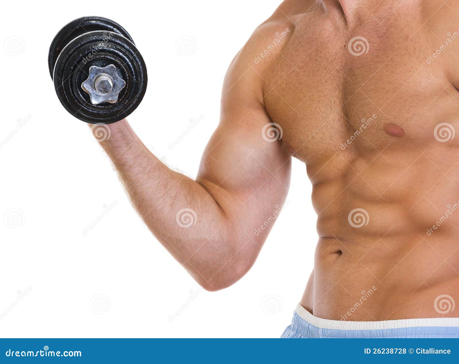 Closeup on Man Workout Biceps with Dumbbell Stock Photo - Image of ...