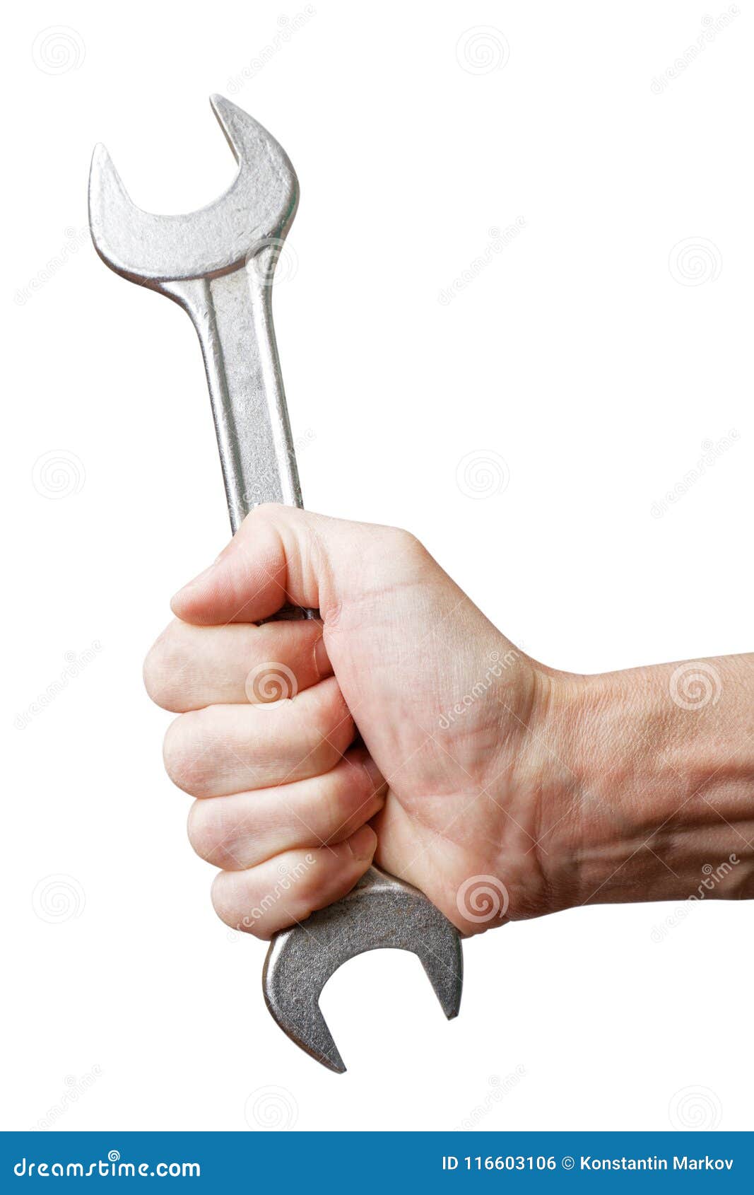 Closeup Mans Hand Holds a Wrench Stock Photo - Image of hand, industry ...