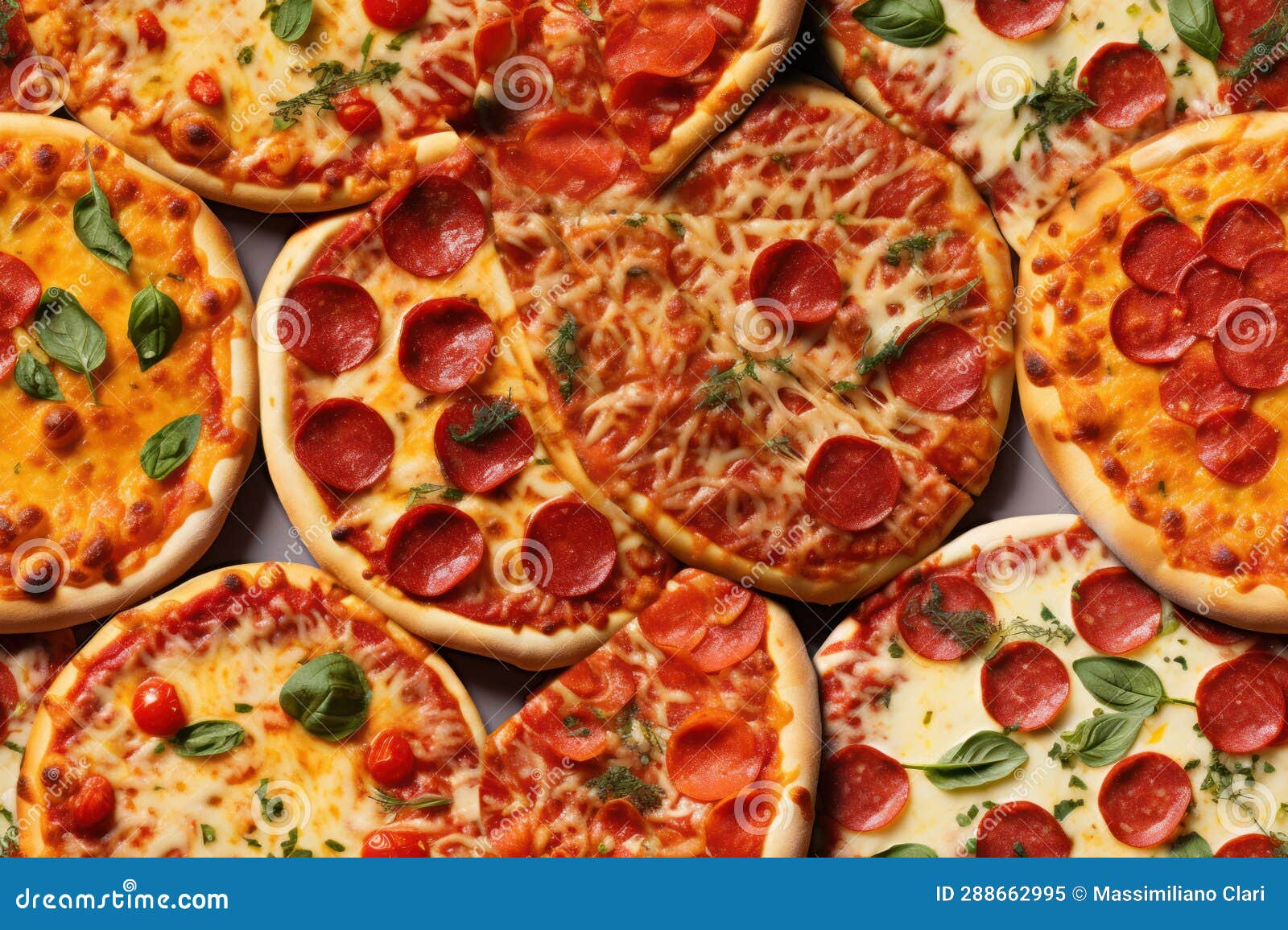 Closeup of Many Mixed Pizzas, Top View, Seamless Pattern. Generative Ai ...