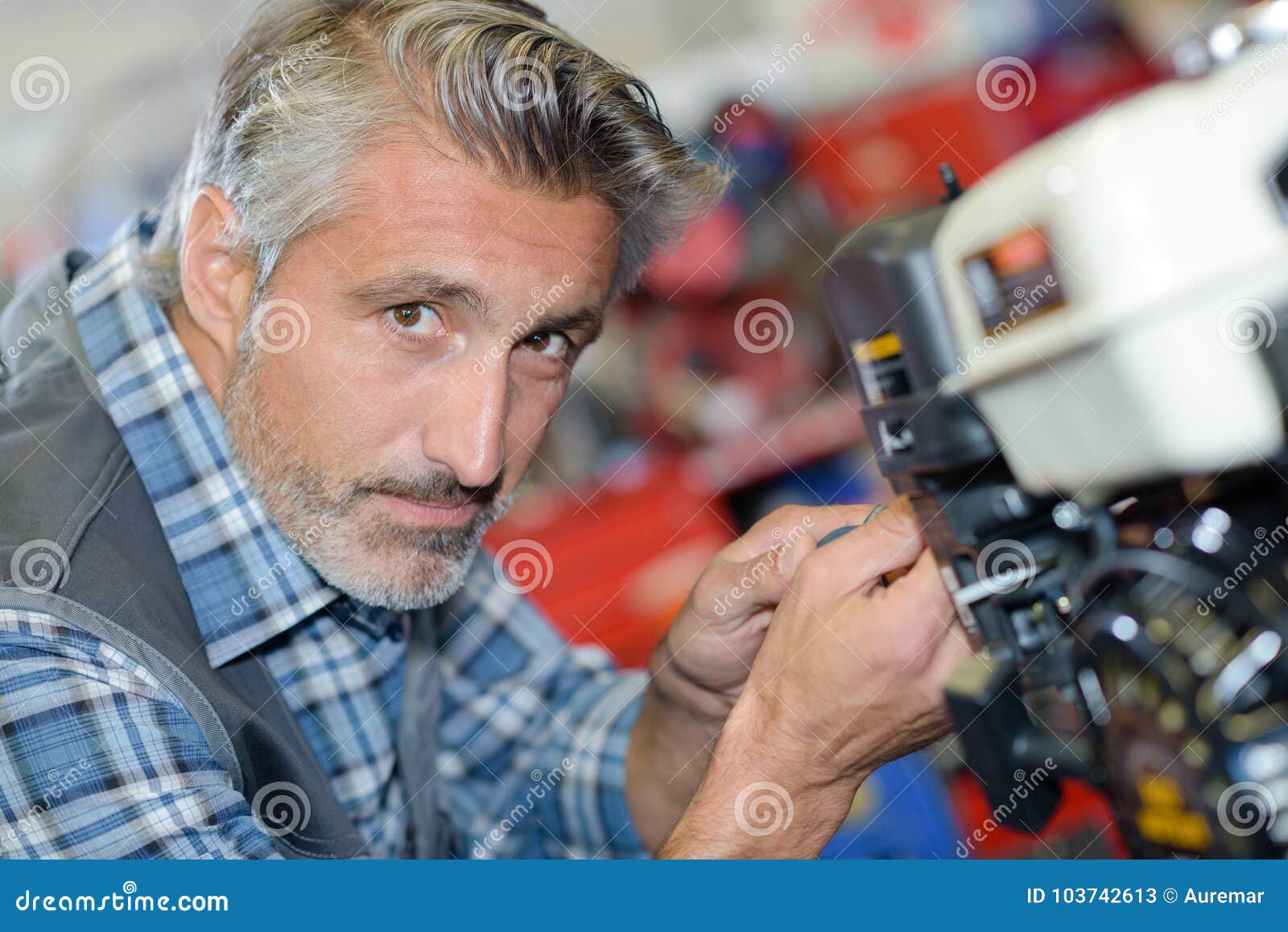 Closeup Mechanic Working on Petrol Engine Stock Image - Image of check ...
