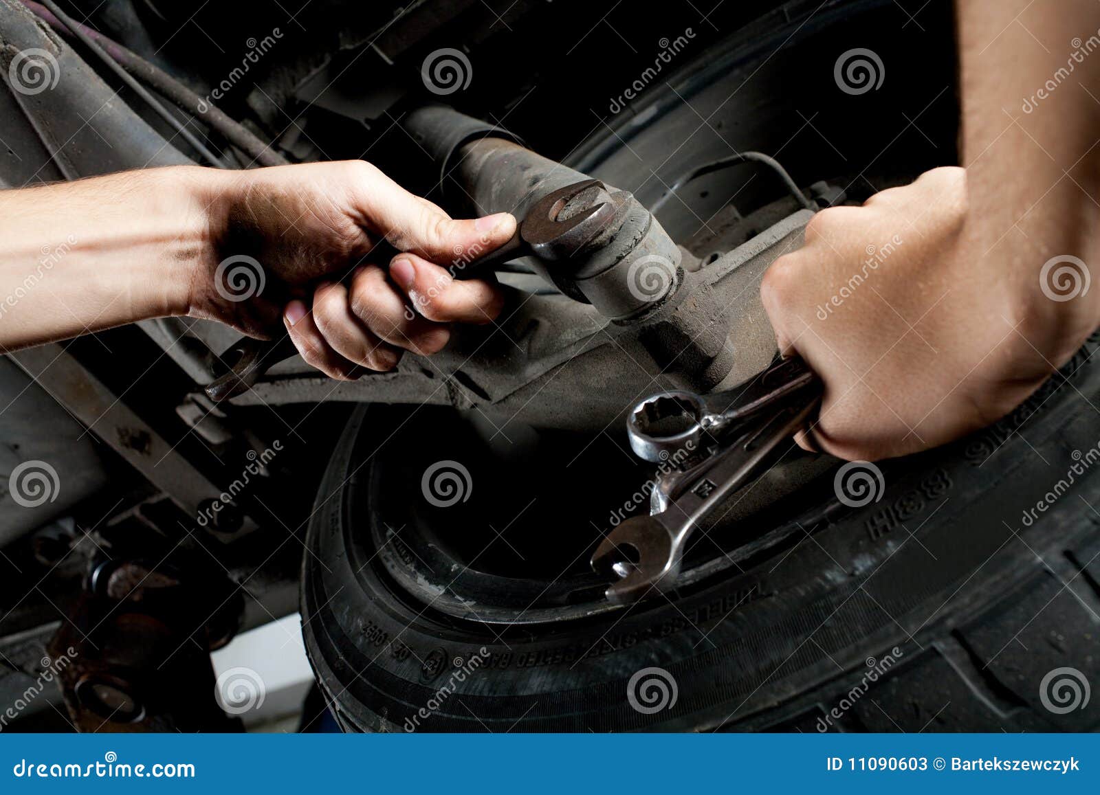 Closeup of Mechanics Hands Working Below Car Stock Image - Image of ...
