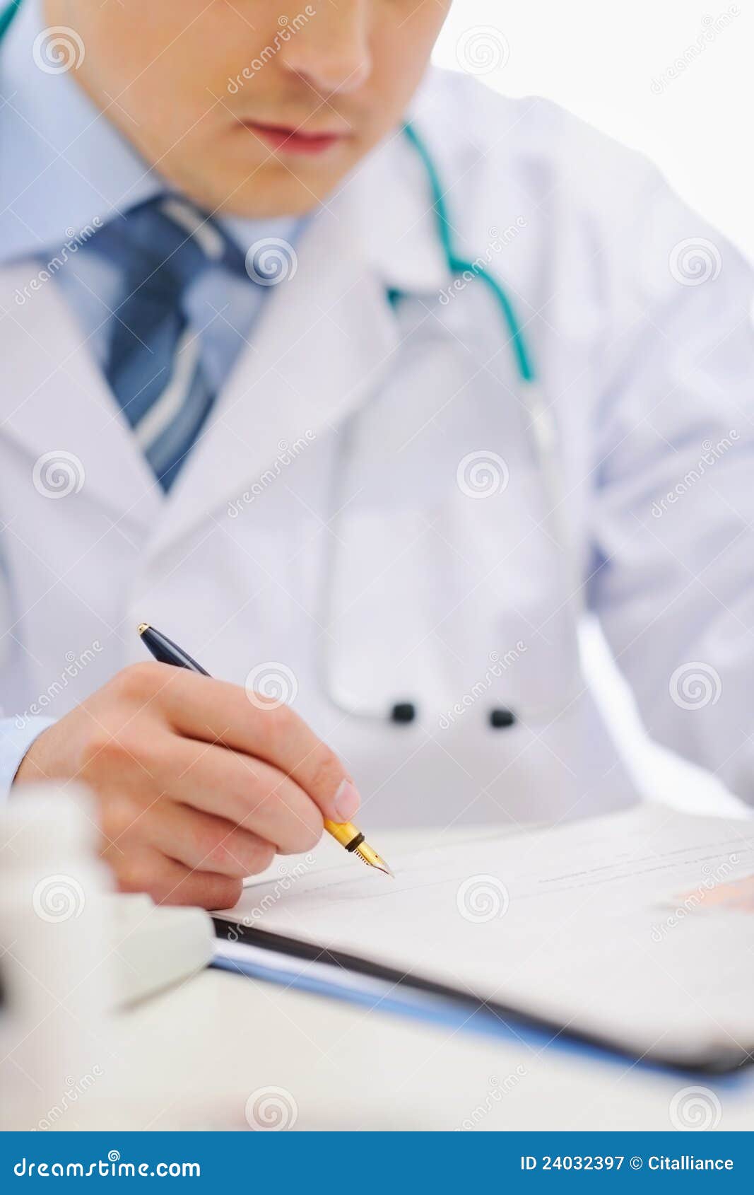 Closeup of Medical Doctor Working with Documents Stock Image - Image of ...